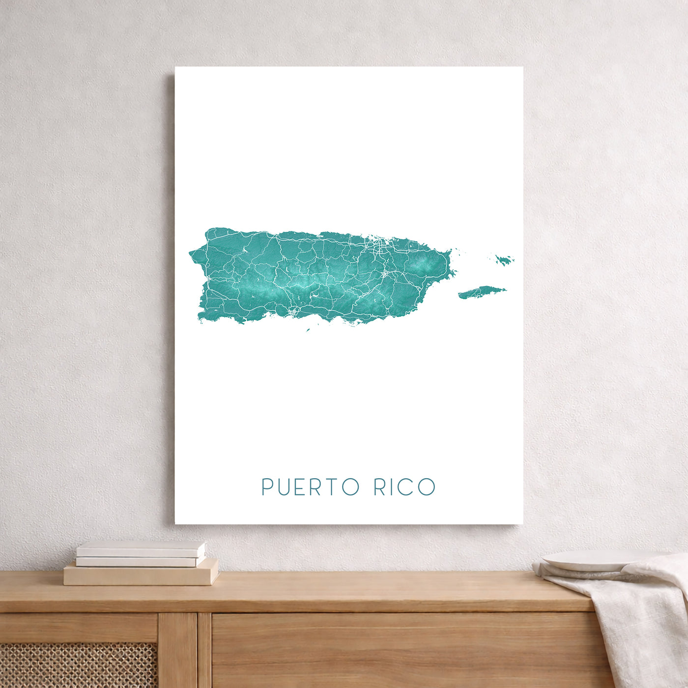 Puerto Rico Wall Art Map Print: Turquiose Topographic Island Poster, S ...