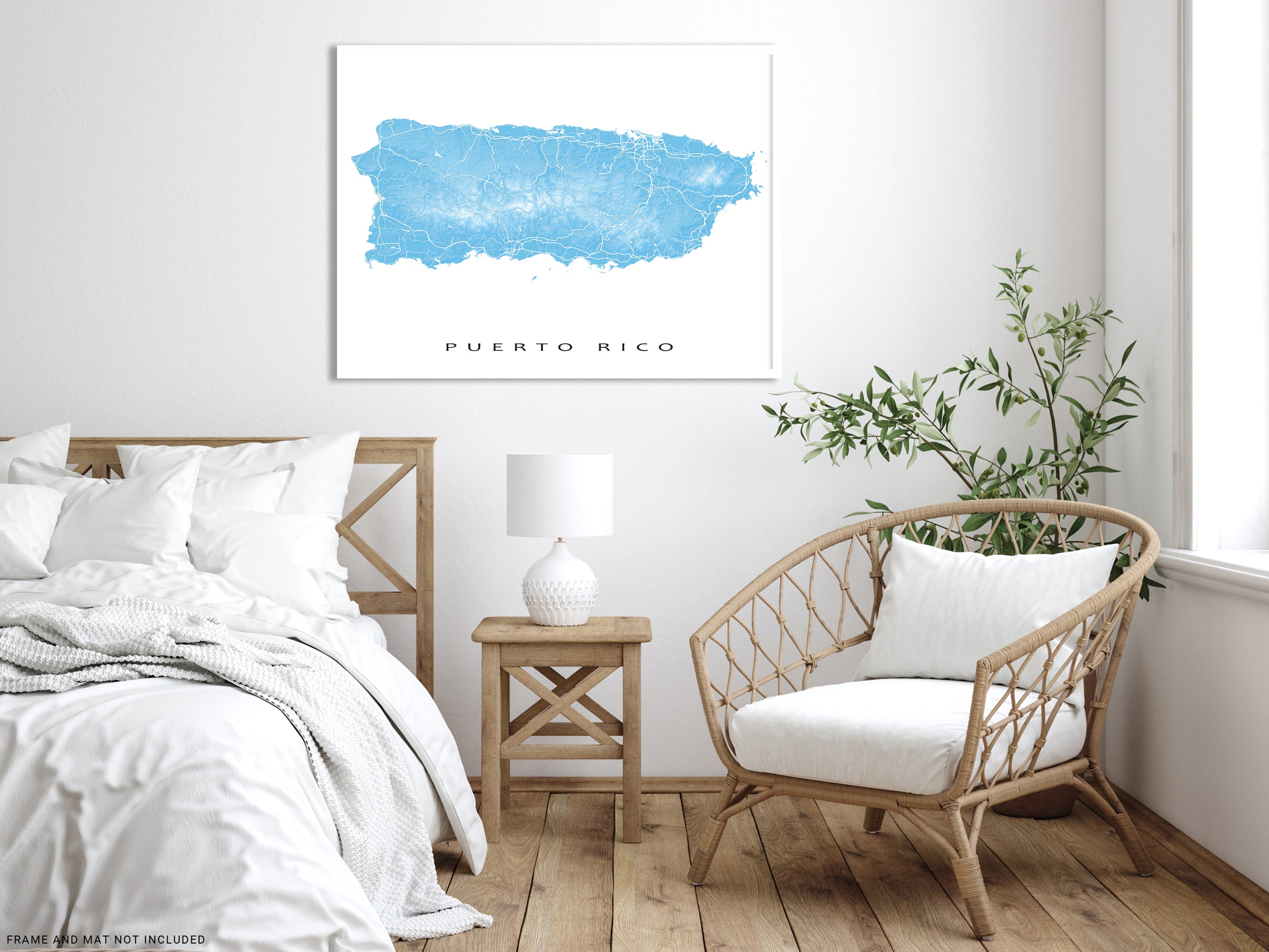 Puerto Rico Map Wall Art Print Poster, Topographic Caribbean Island Ro ...