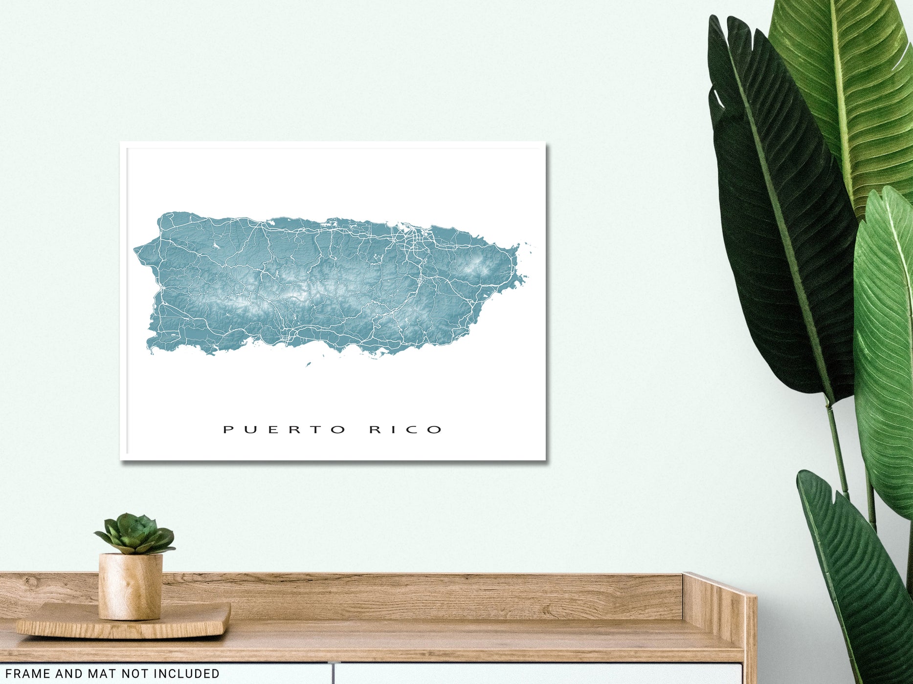 Puerto Rico Map Wall Art Print Poster, Topographic Caribbean Island Ro ...