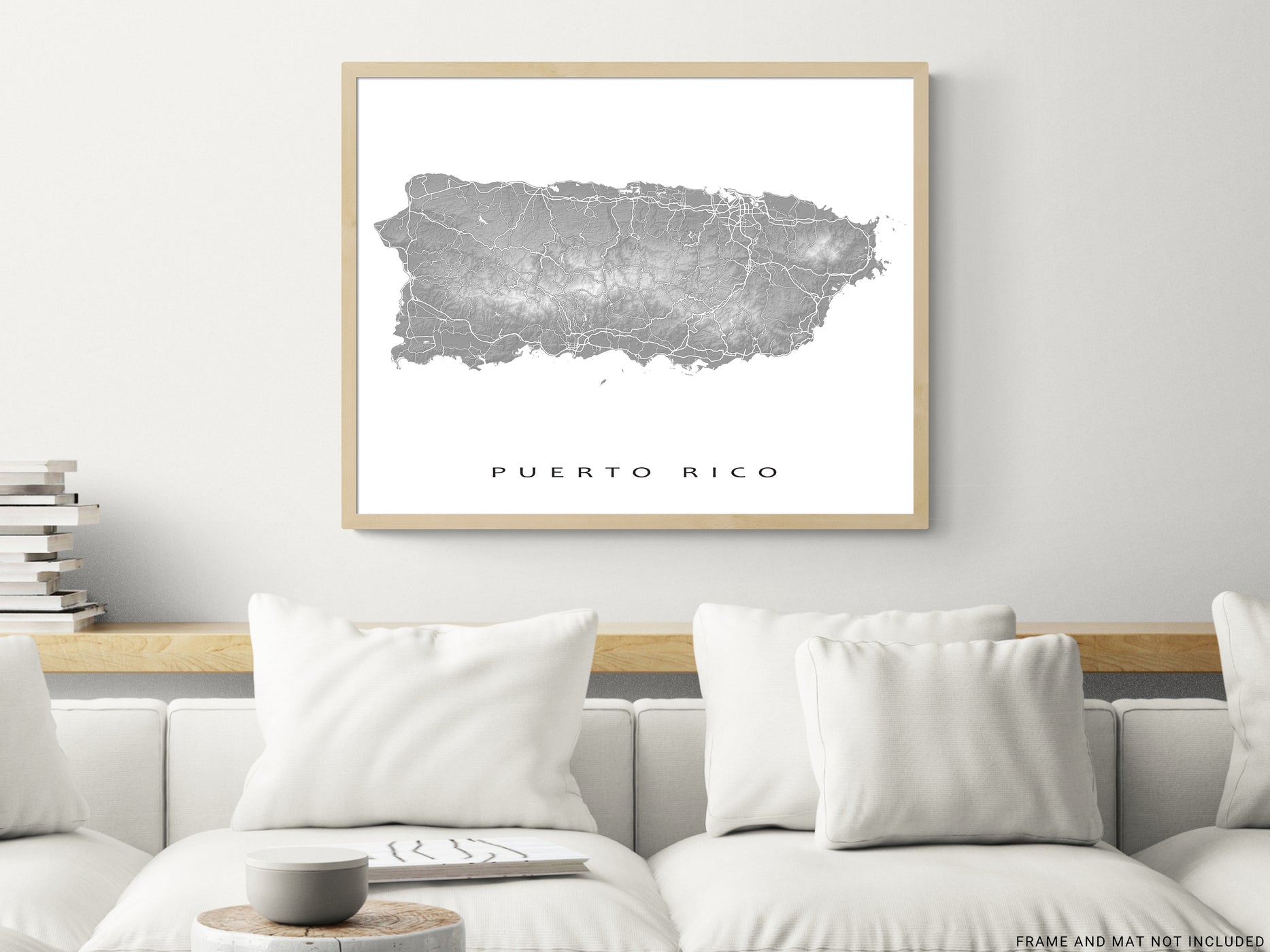Puerto Rico Map Wall Art Print Poster, Topographic Caribbean Island Ro ...