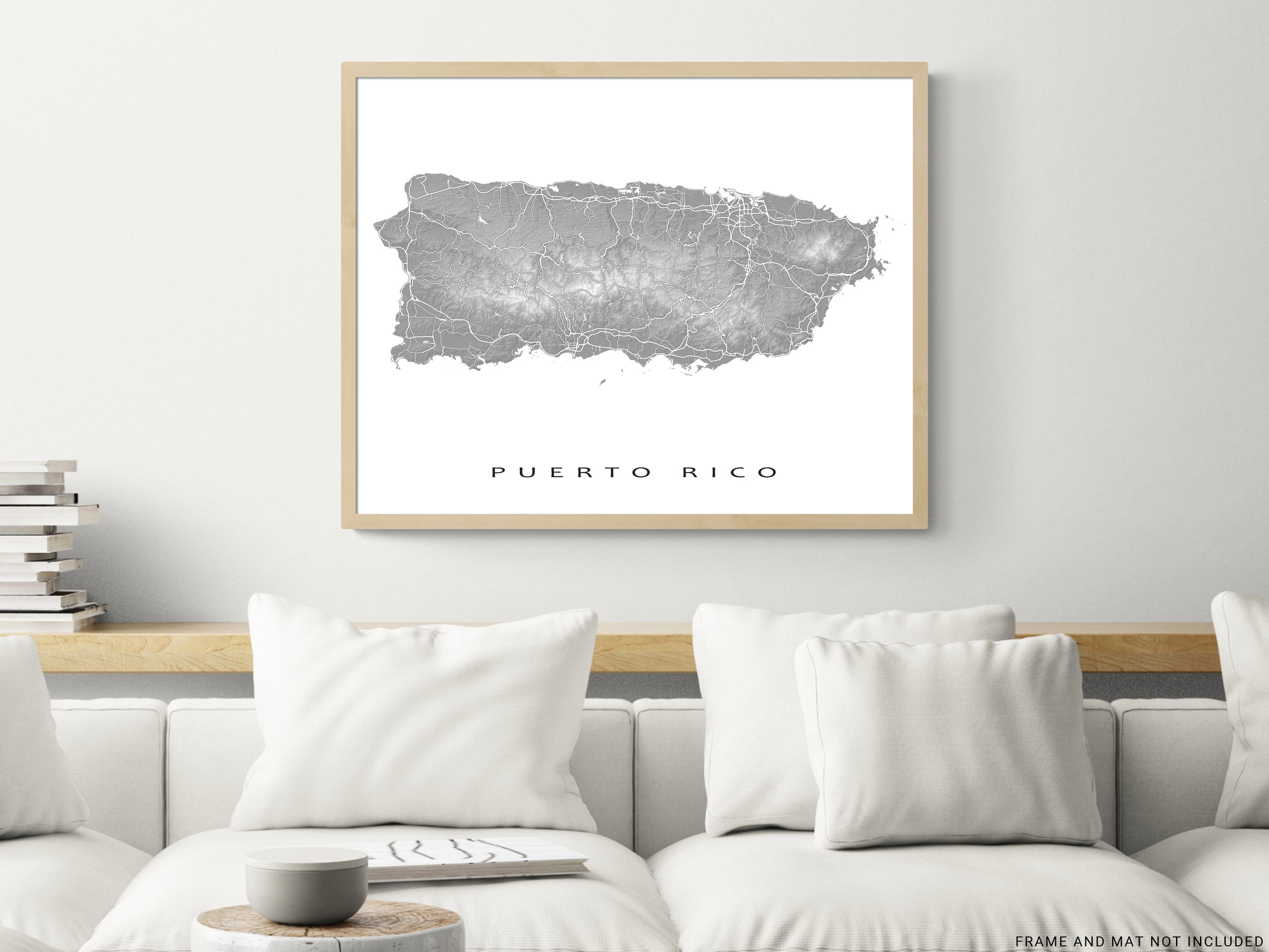 Puerto Rico Map Wall Art Print Poster, Topographic Caribbean Island Ro ...