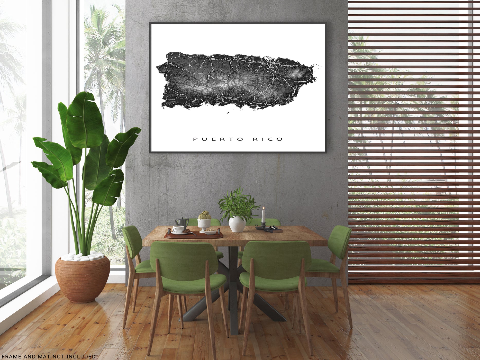Puerto Rico Map Wall Art Print Poster, Topographic Caribbean Island Ro ...