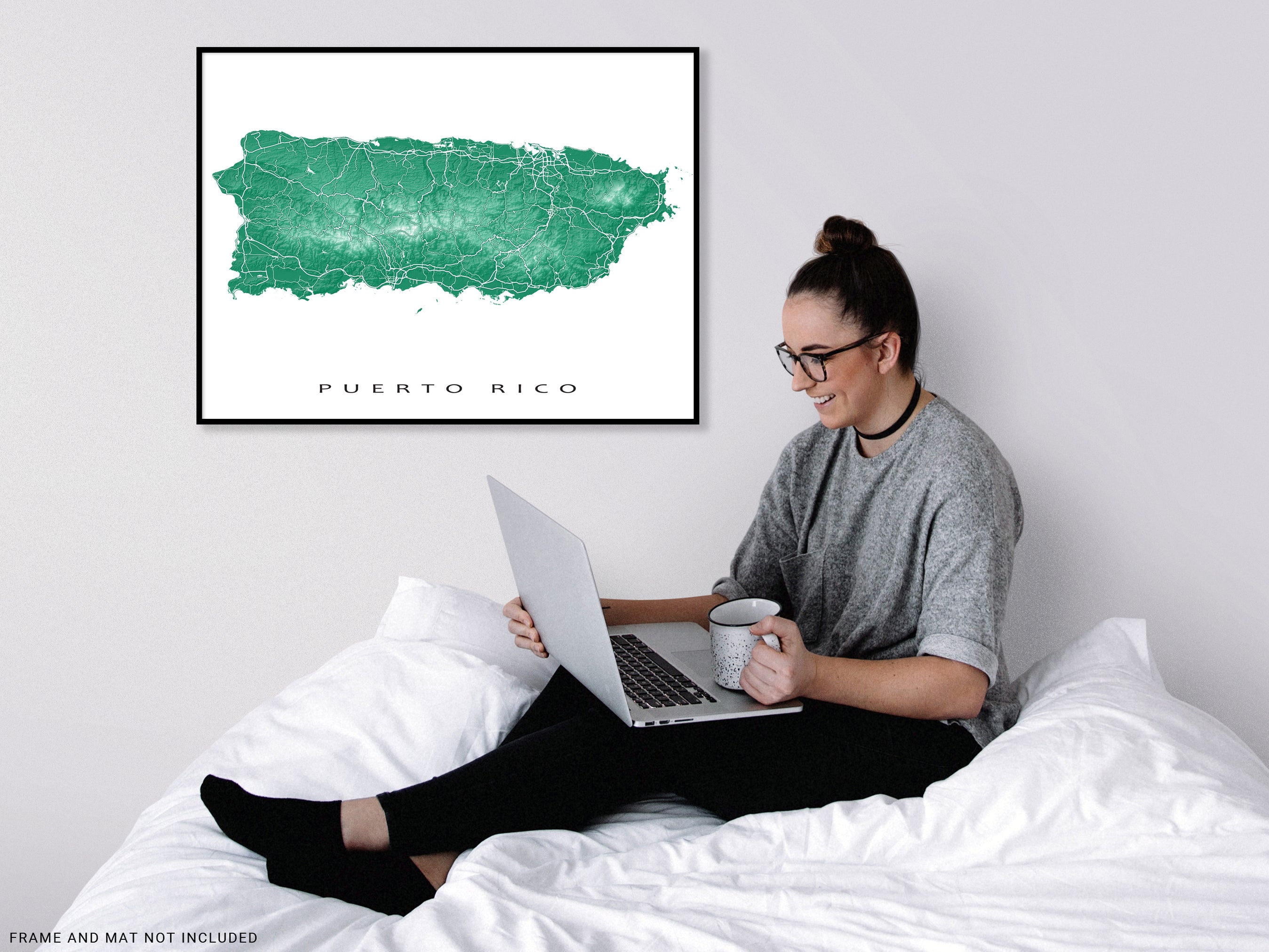 Puerto Rico Map Wall Art Print Poster, Topographic Caribbean Island Ro ...