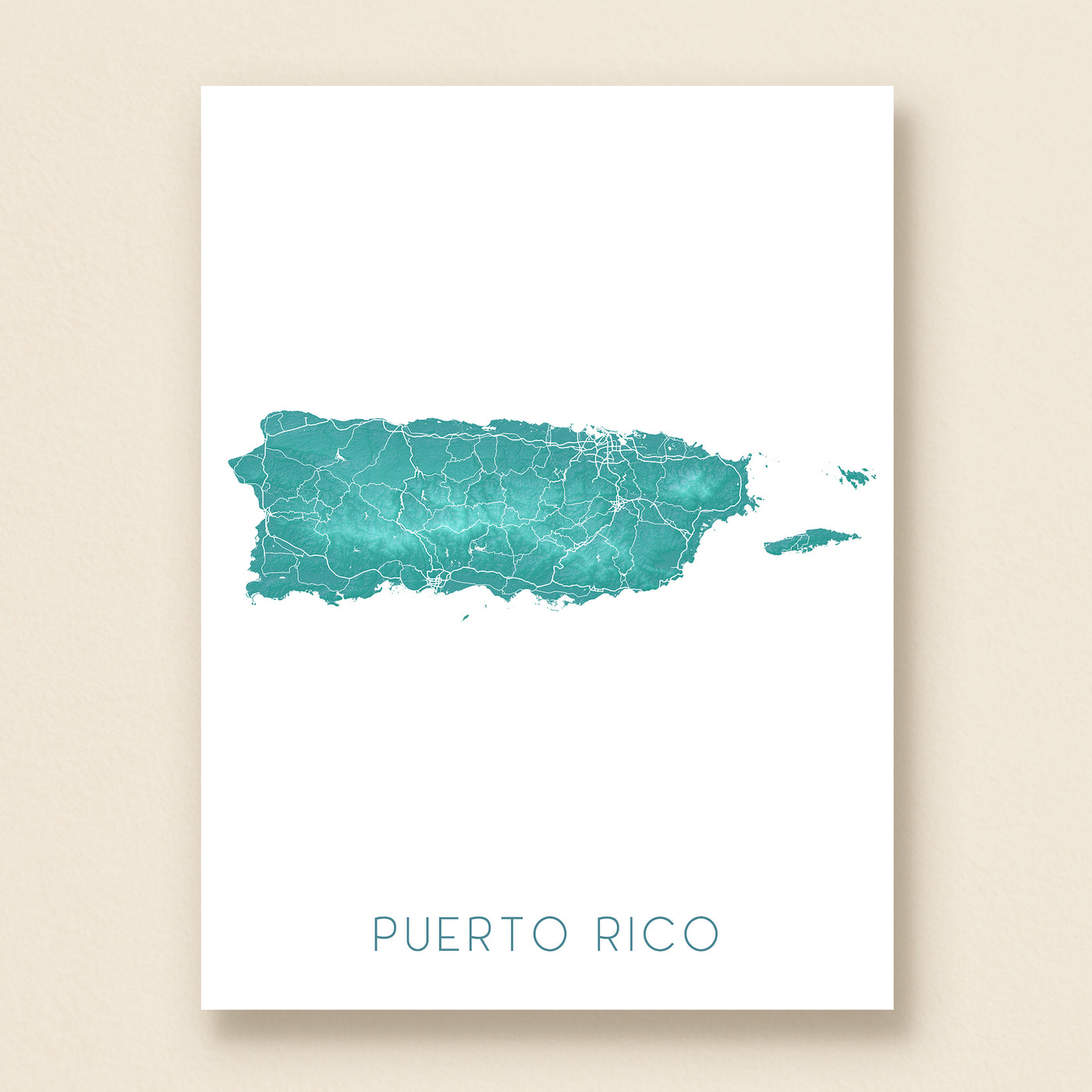 Puerto Rico Wall Art Map Print: Turquiose Topographic Island Poster, S ...