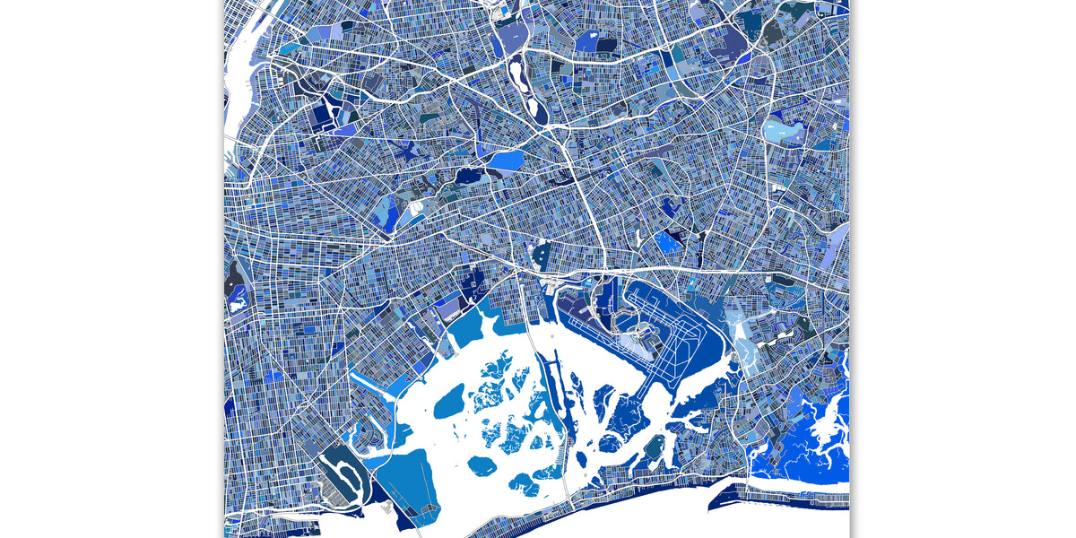 Queens NYC Map Print, Blue Geometric New York City Street Wall Art Pos ...
