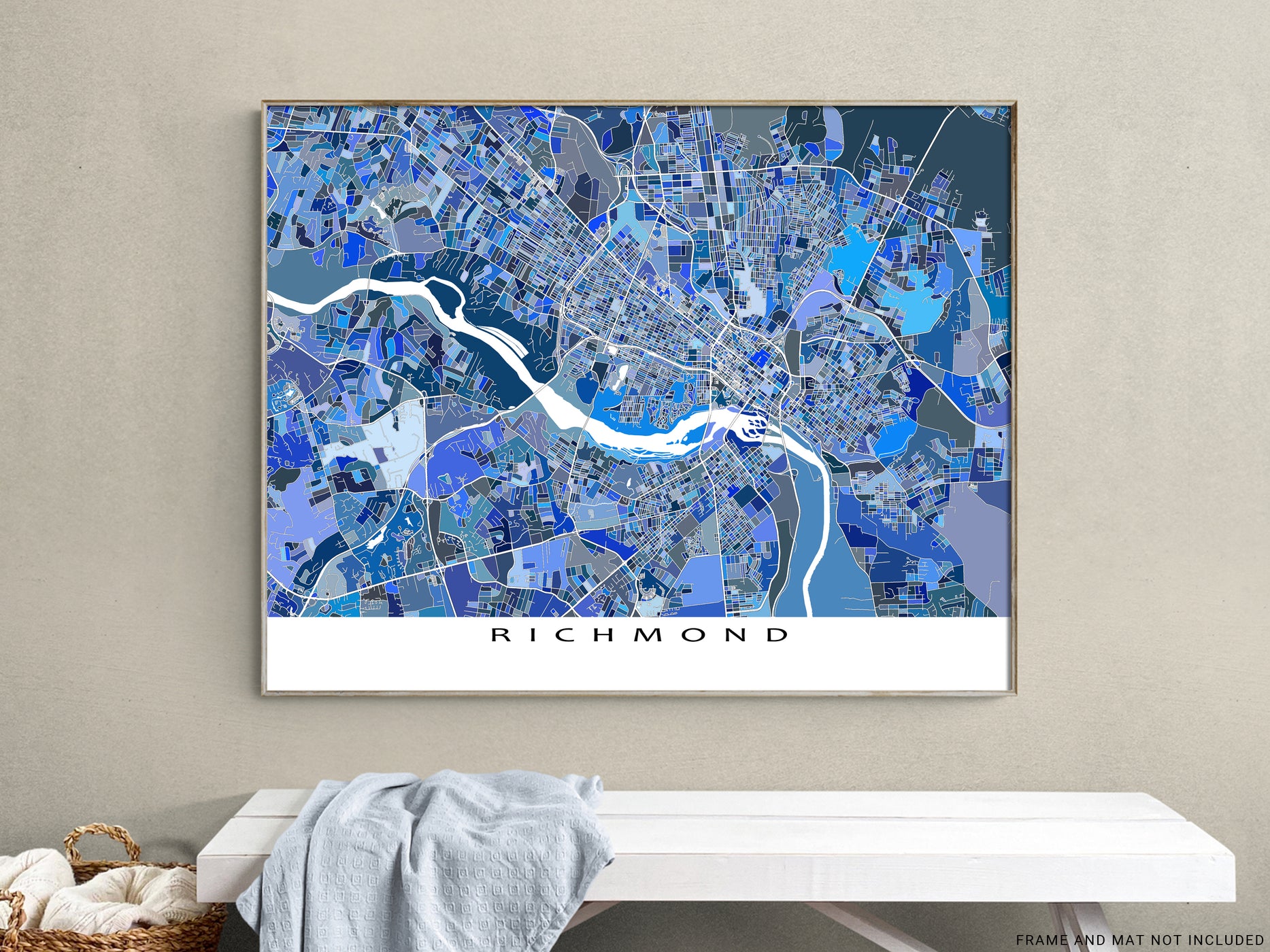 Richmond Virginia Map Print Poster, Blue Geometric Richmond VA Wall Ar ...