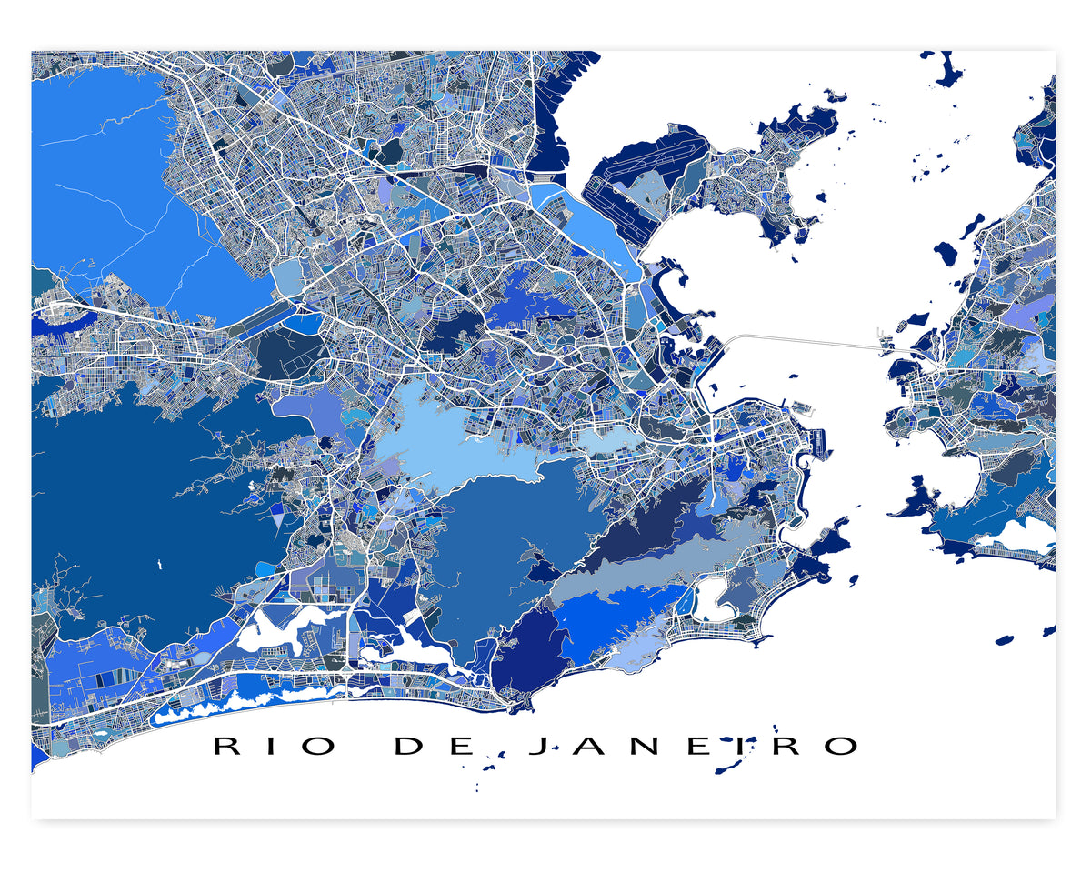 Rio de Janeiro Brazil Map City Street Wall Art Print Poster with Blue ...