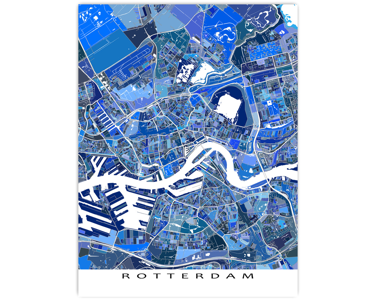 Rotterdam Netherlands City Street Map Wall Art Print Poster with Blue ...