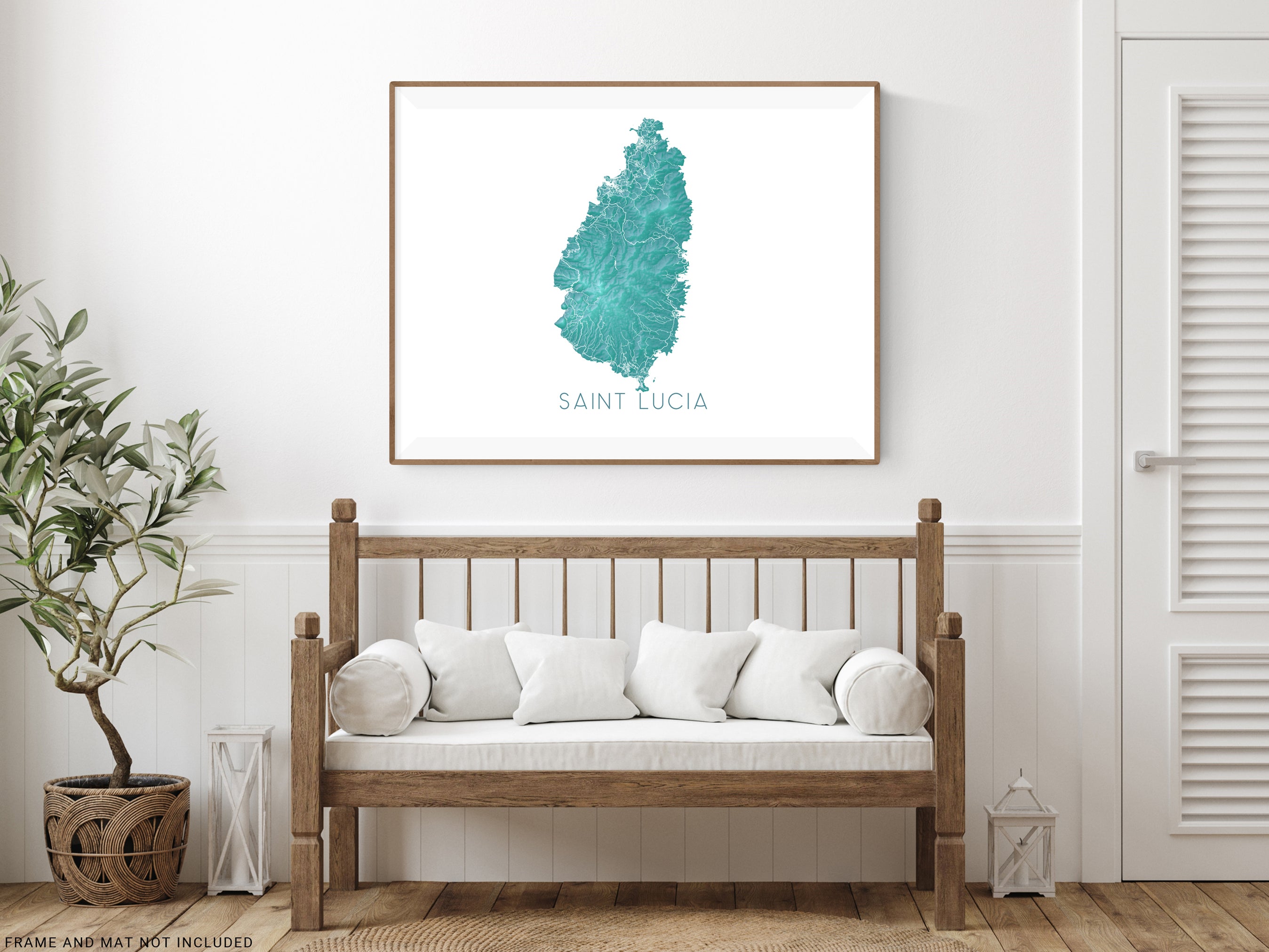 Saint Lucia Map Print Poster, Turquoise Topographic St Lucia Island Ca ...