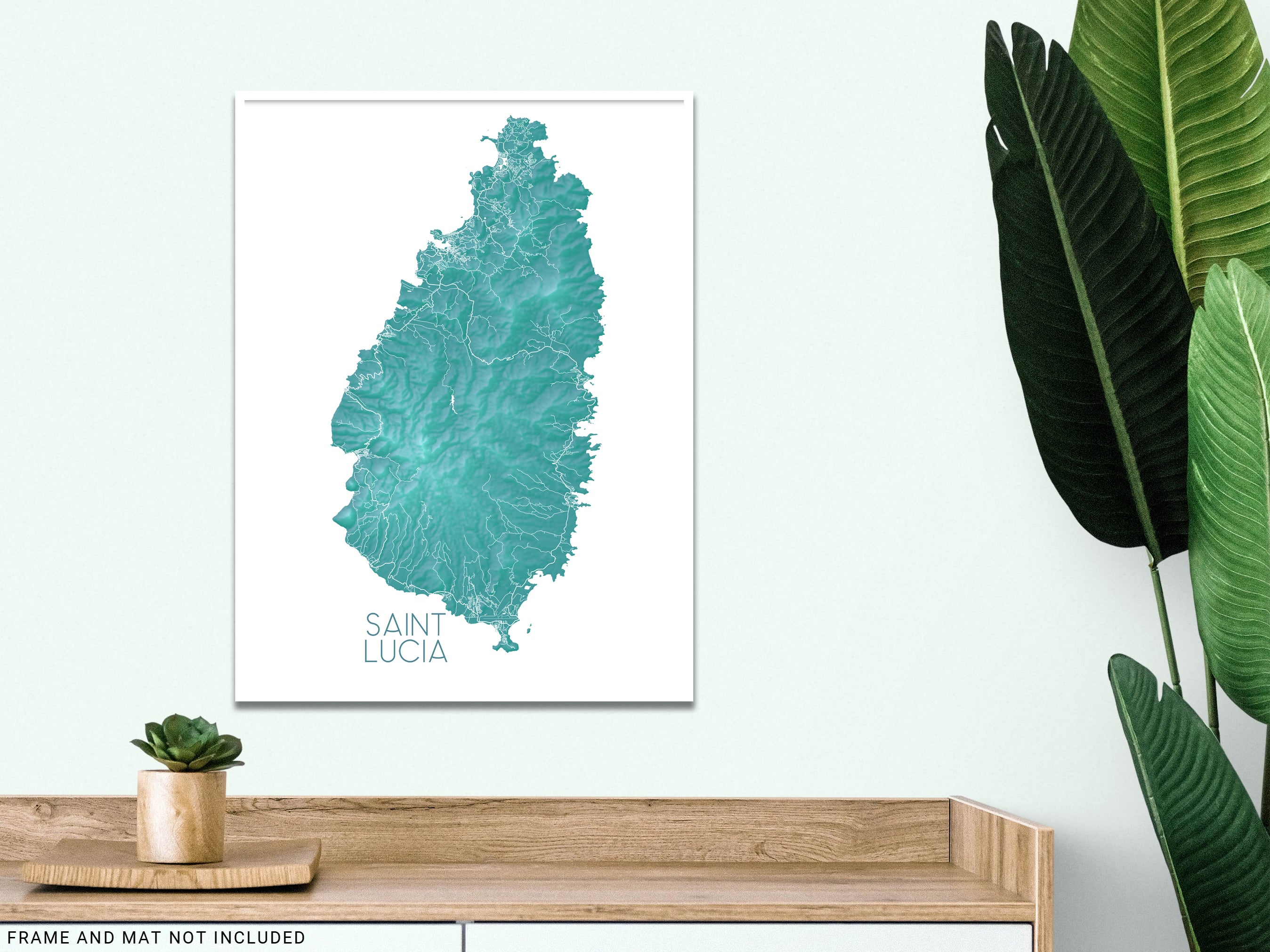 Saint Lucia Map Print Poster, Turquoise Topographic St Lucia Island Ca ...
