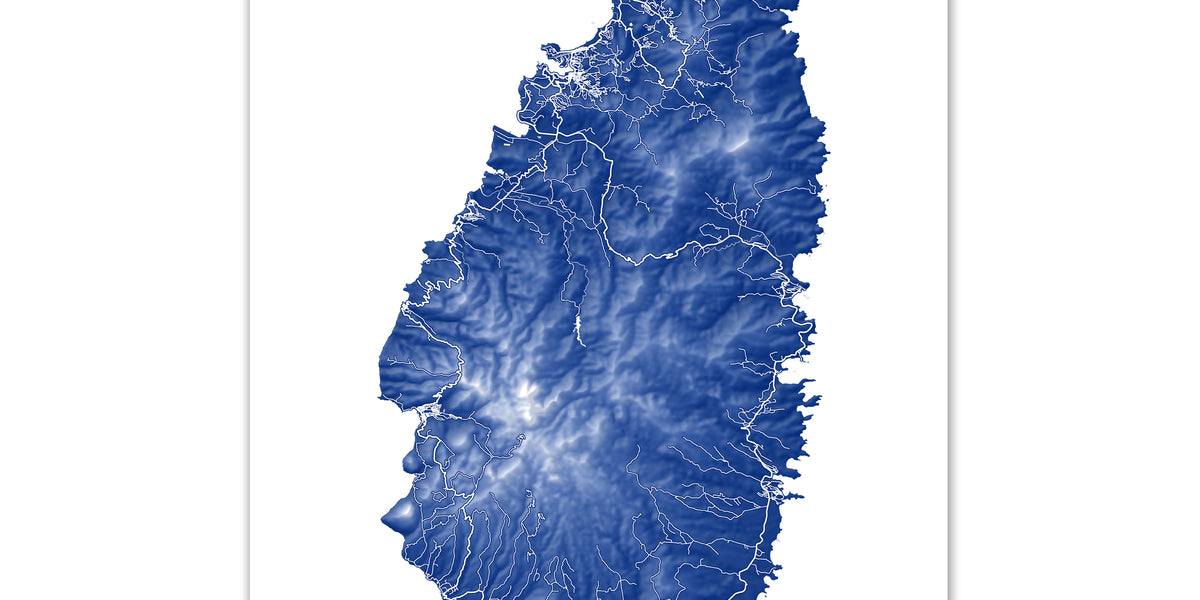Saint Lucia Map Wall Art Print Poster, St Lucia Caribbean Island Road ...