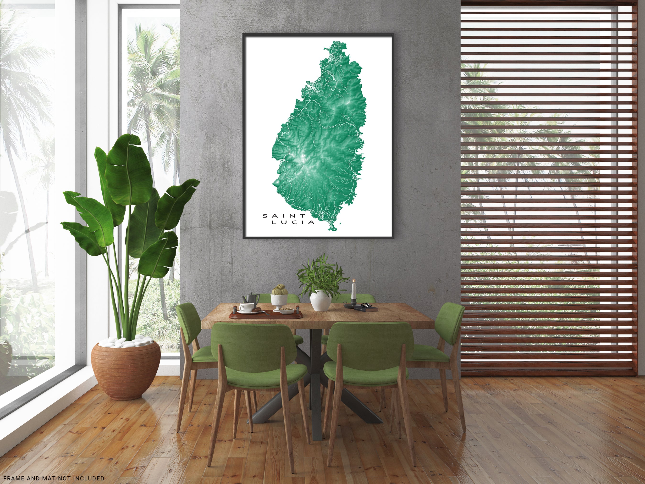 Saint Lucia Map Wall Art Print Poster, St Lucia Caribbean Island Road ...
