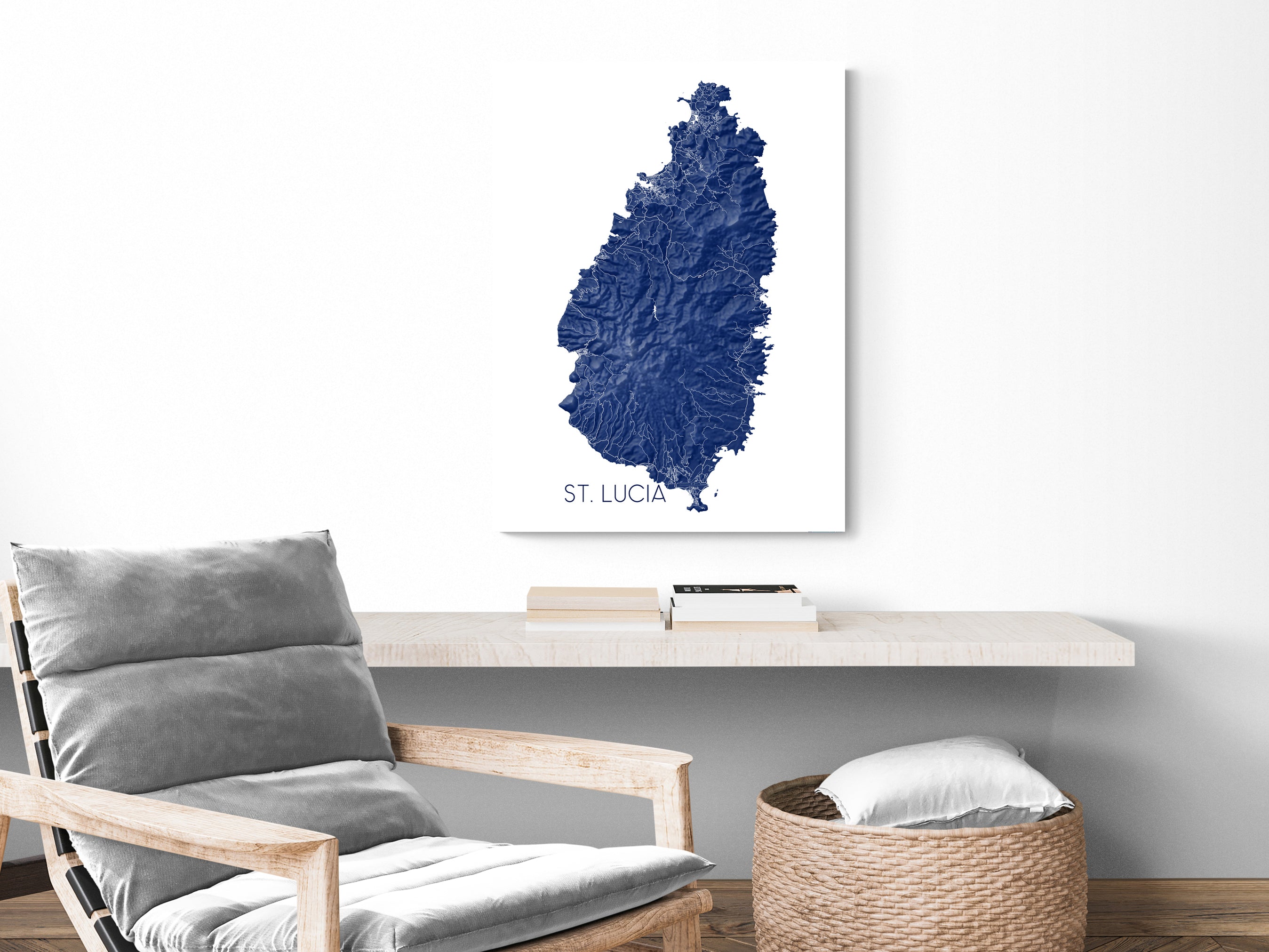 St Lucia Map Wall Art Print Poster - Topographic Map of Saint Lucia Is ...