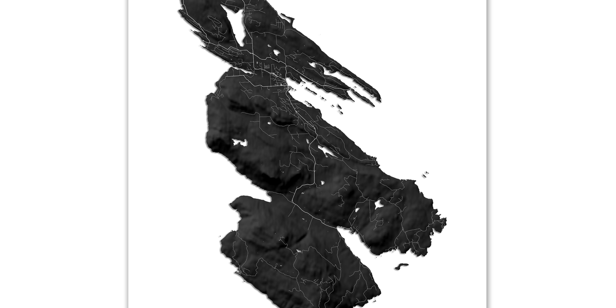 Salt Spring Island Map Print Poster, Black and White Topographic Salts ...