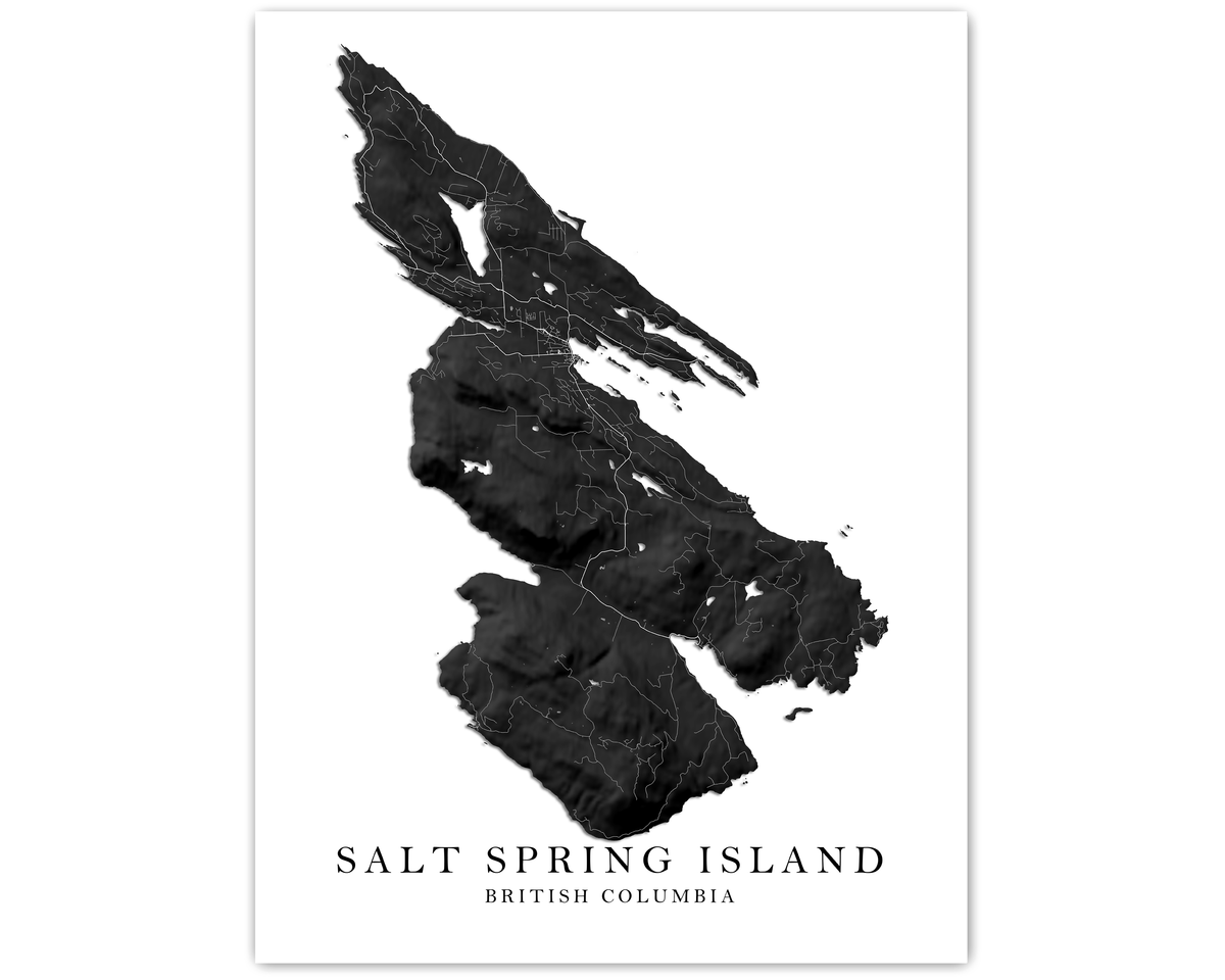 Salt Spring Island Map Print Poster, Black and White Topographic Salts ...