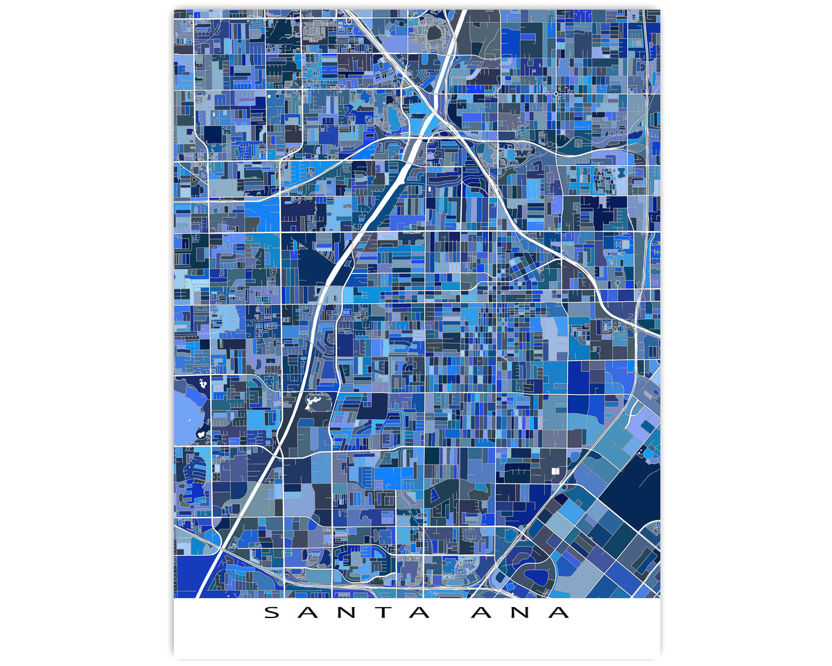 Santa Ana Map Print Poster, California Blue Geometric City Street Maps ...