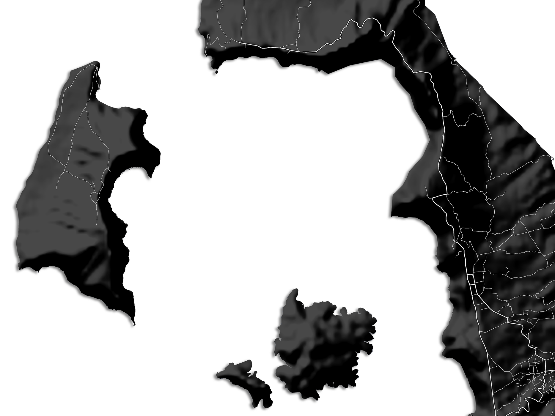 Santorini Greek Islands Map Print Poster, Black and White Topographic ...