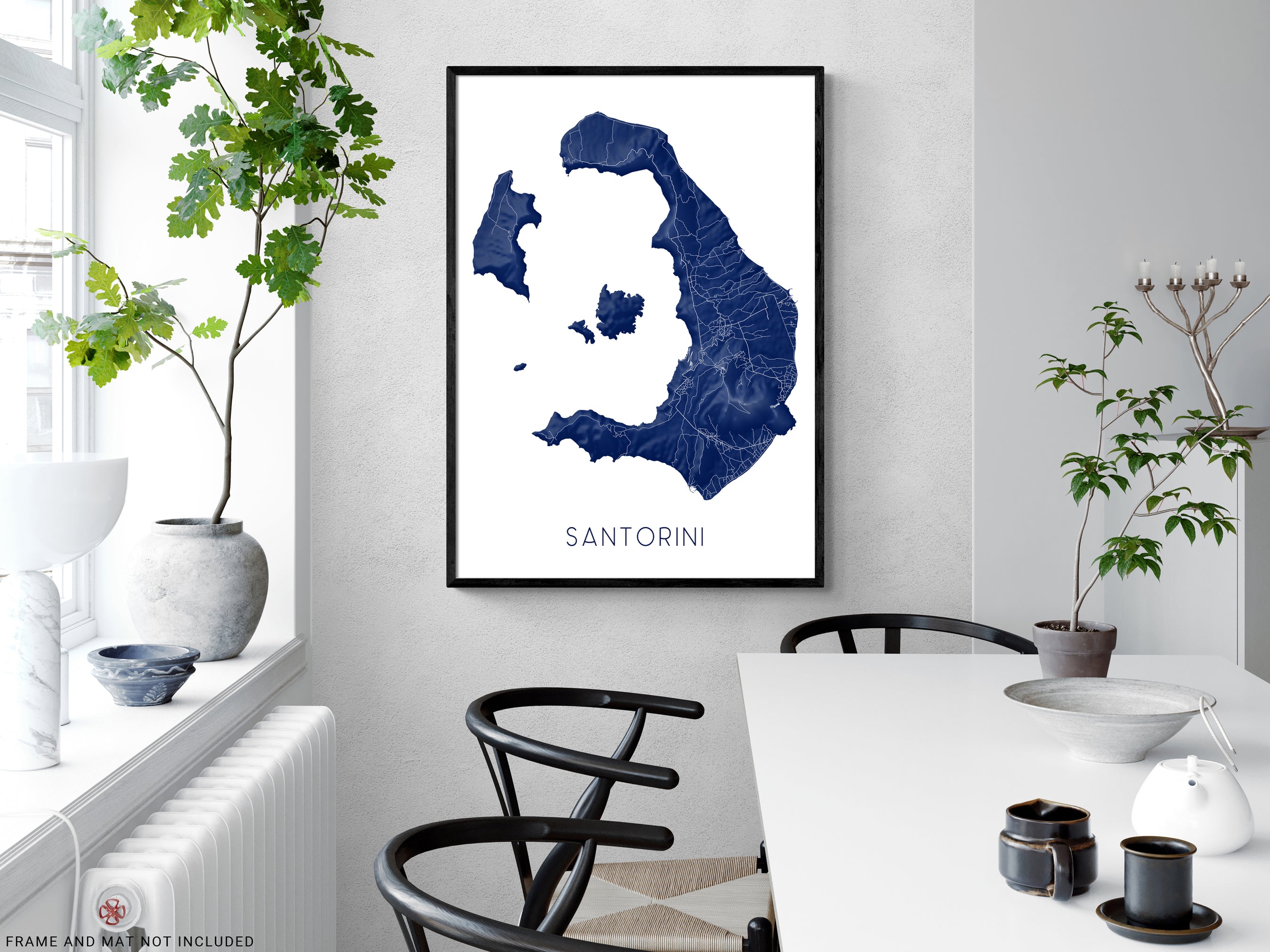 Santorini Island Map Wall Art Print Poster, 3D Topographic Greek Islan ...