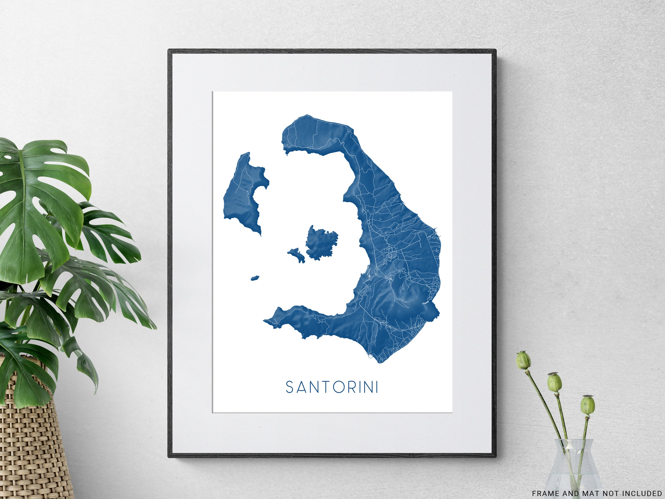 Santorini Island Map Wall Art Print Poster, 3D Topographic Greek Islan ...