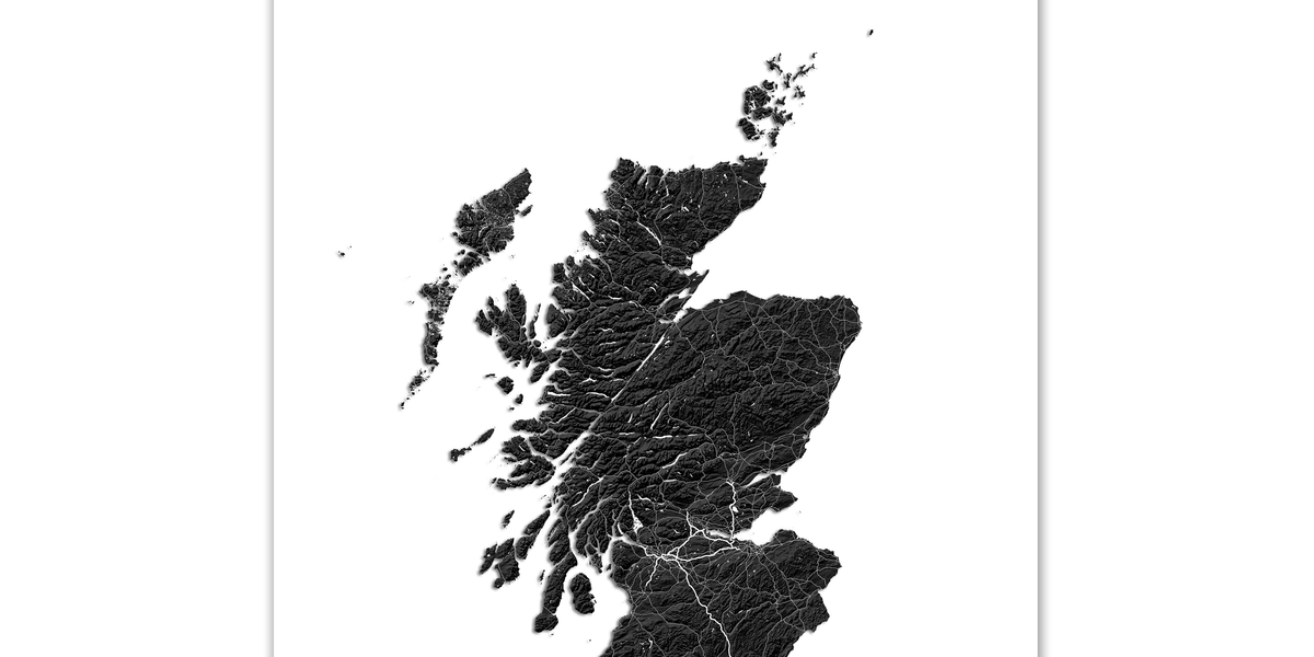 Scotland Map Print Poster, Black and White Wall Art Prints, Topographi ...