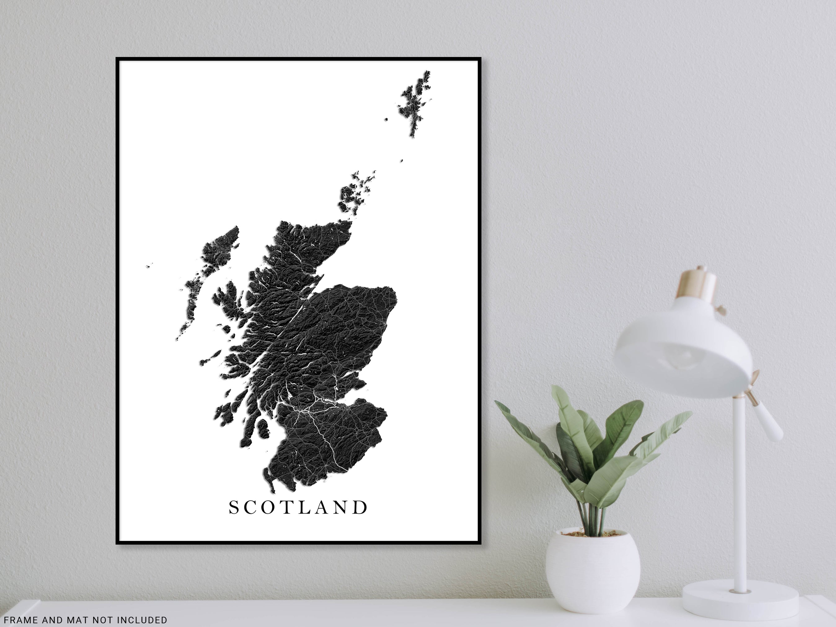 Scotland Map Print Poster, Black and White Wall Art Prints, Topographi ...