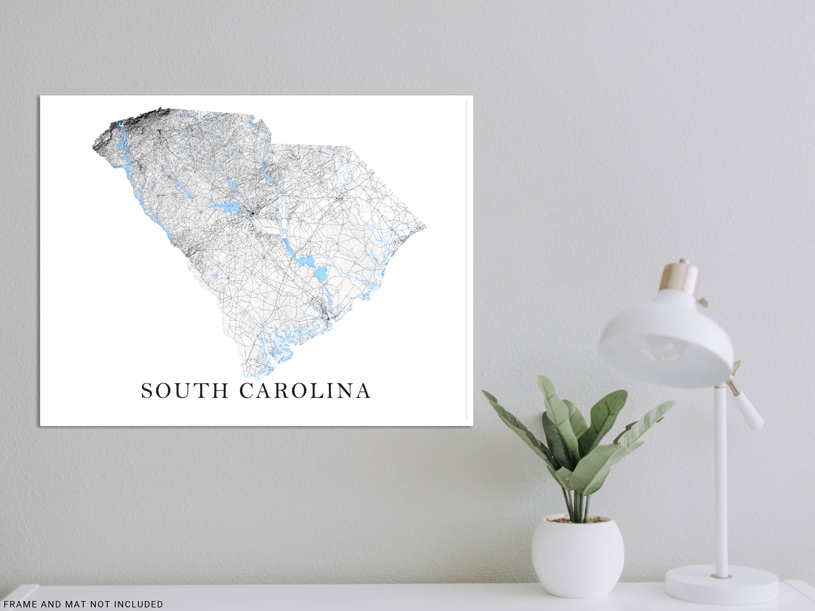 South Carolina Map Art Print Poster - Black and White SC State Wall Ar ...