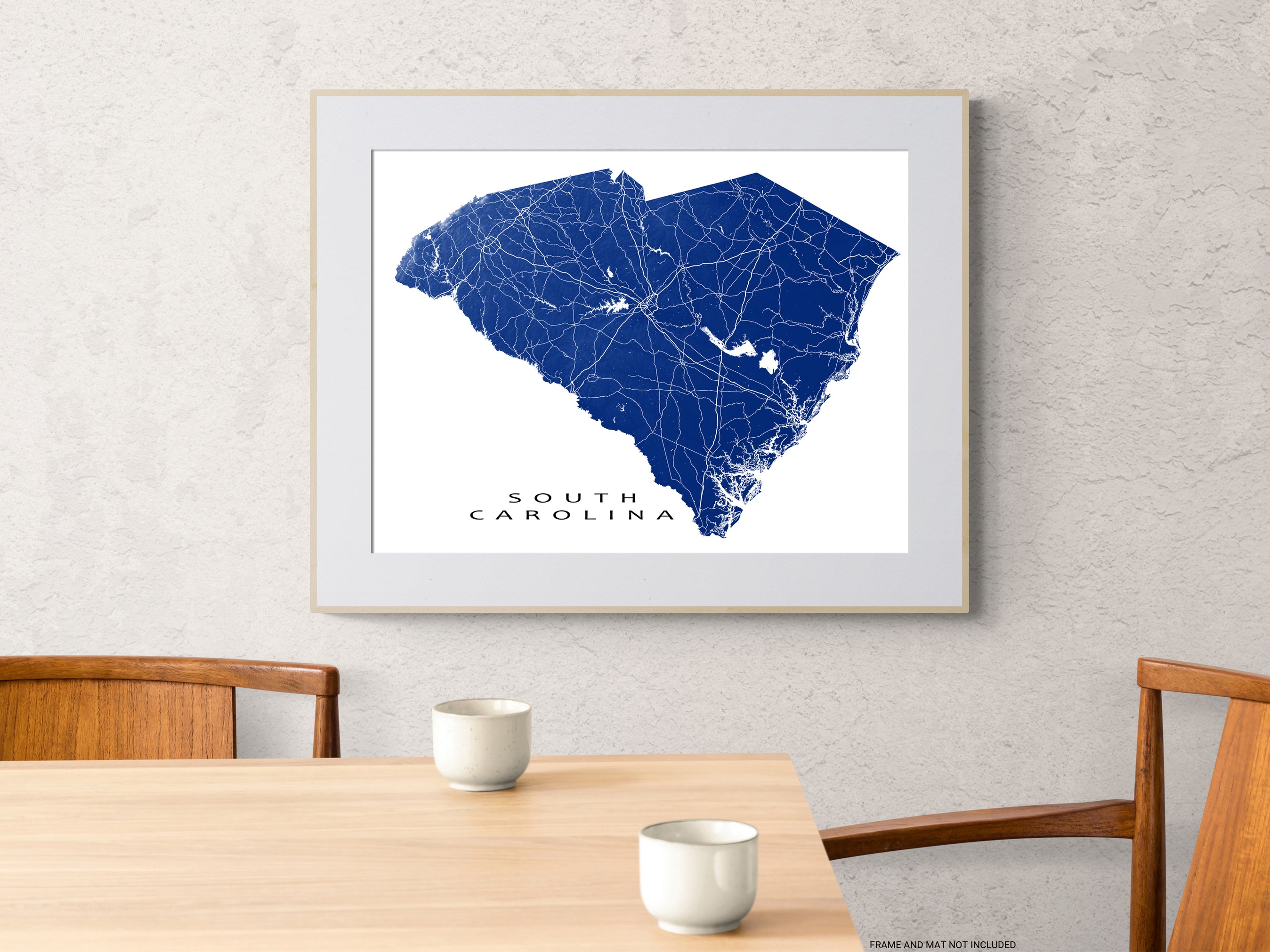 South Carolina Map Wall Art Print Poster, USA SC State Road Maps, Char ...