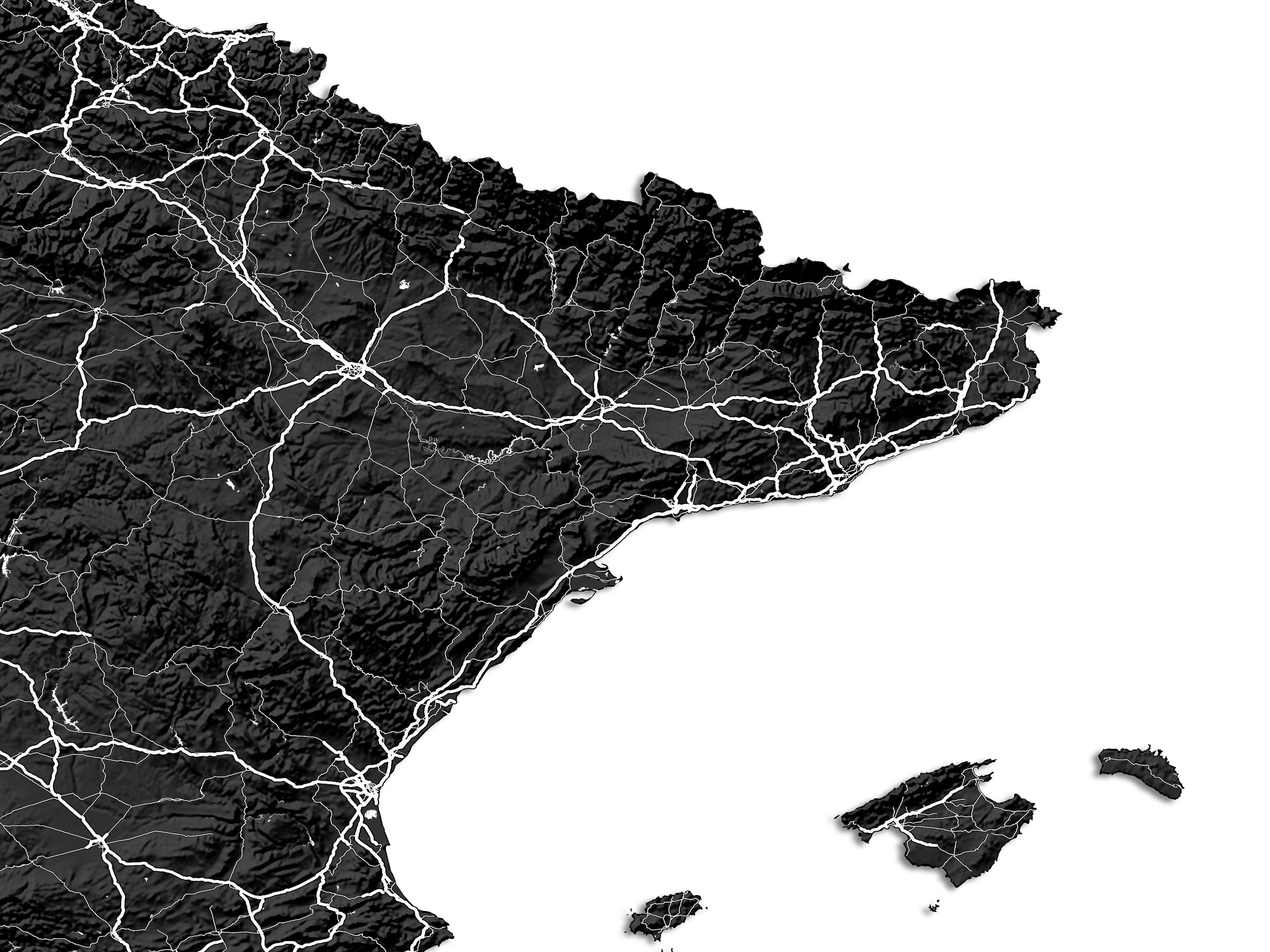 Spain Map Wall Art Print Poster, Black and White Topographic Map of Sp ...