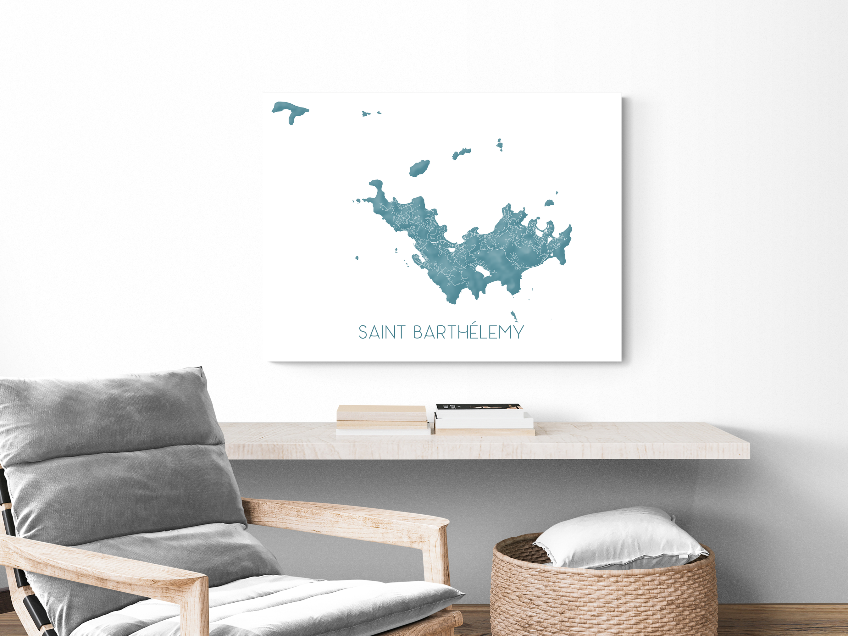 St Barts Map Wall Art Print Poster - Map of Saint Barthelemy Island Ma ...