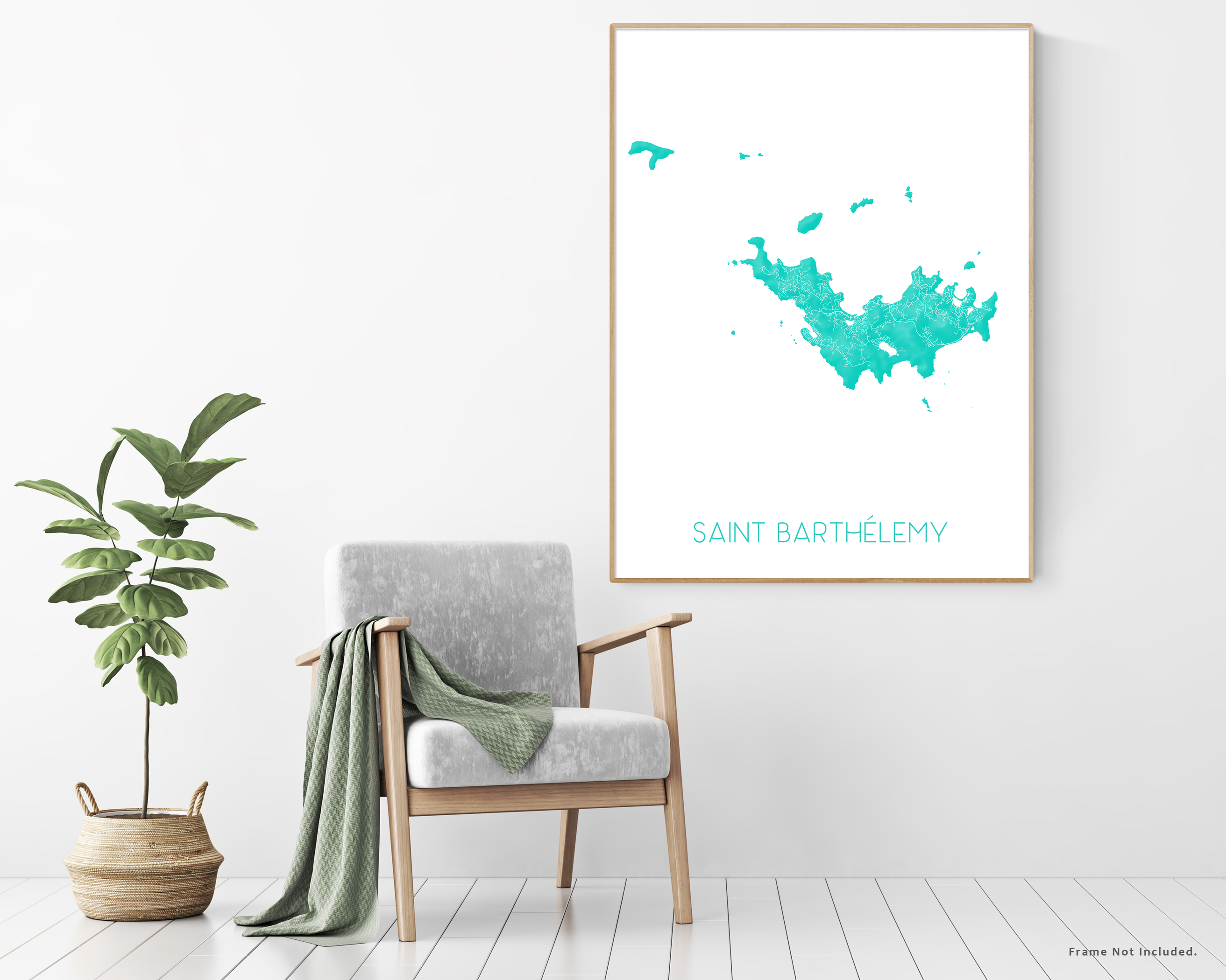 St Barts Map Wall Art Print Poster - Map of Saint Barthelemy Island Ma ...