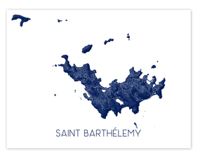 St Barts Map Wall Art Print Poster - Map of Saint Barthelemy Island Ma ...