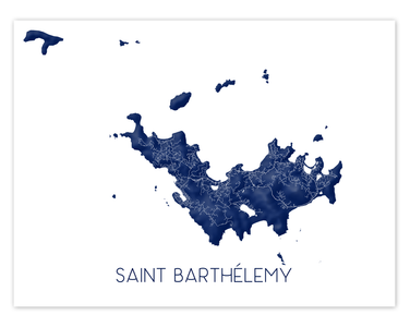 St Barts Map Wall Art Print Poster - Map of Saint Barthelemy Island Ma ...