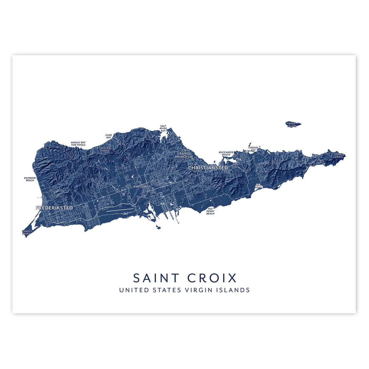 St Croix USVI Topographic Map: Virgin Island Wall Art Print or Poster ...