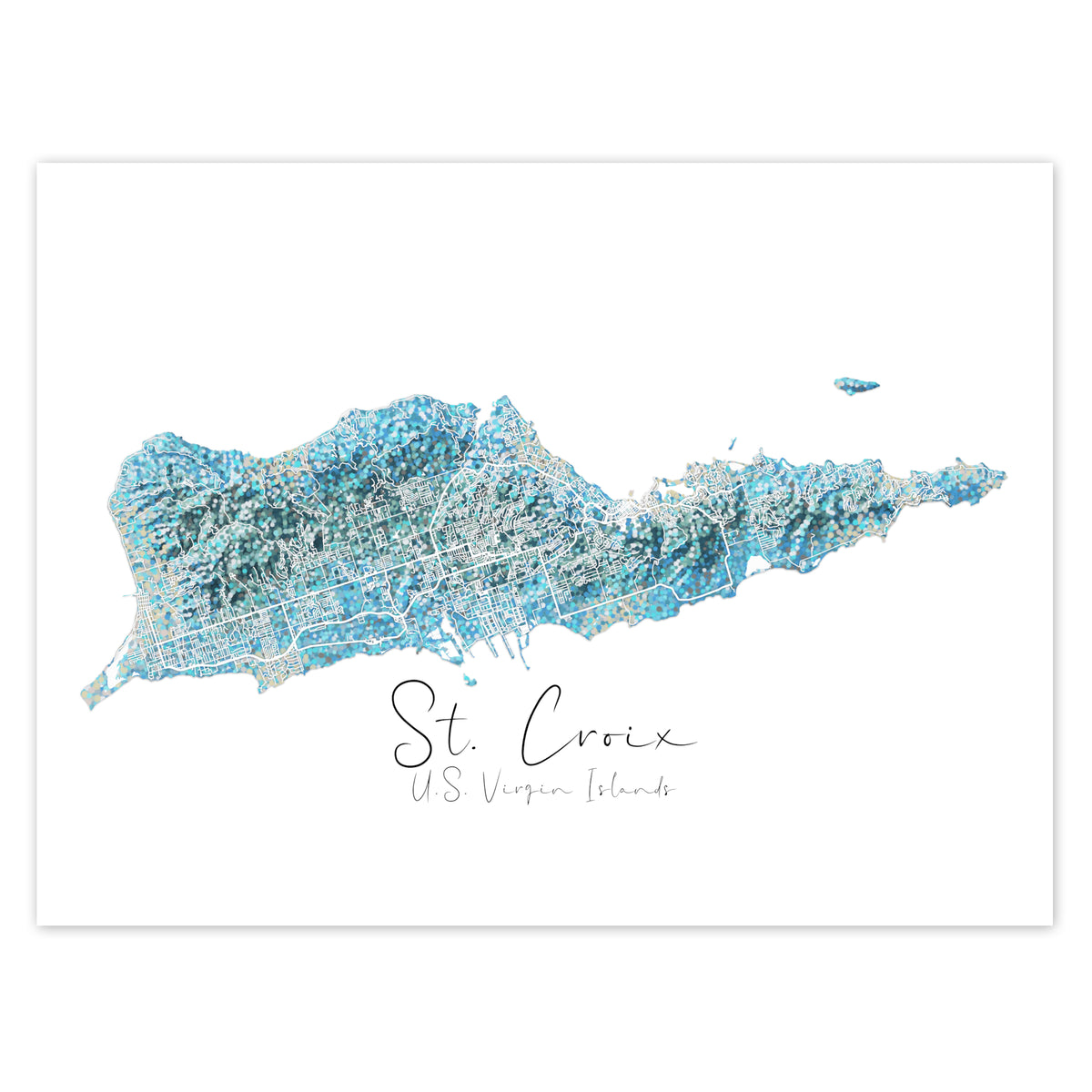 St Croix U.S. Virgin Islands Map Print Poster - USVI Dot Painting Art ...