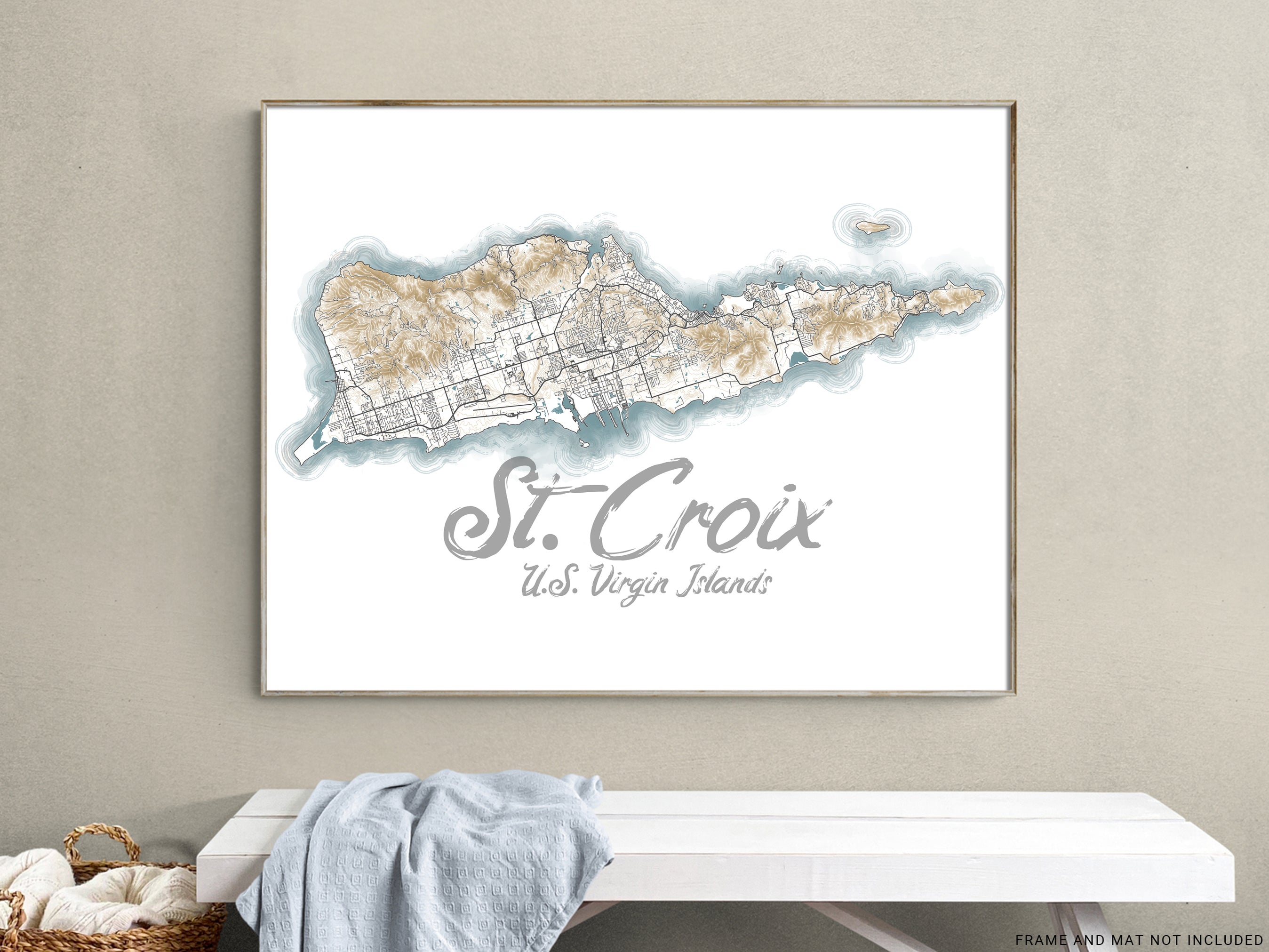 St Croix USVI Contour Map Wall Art Print Poster, Caribbean Saint Croix ...
