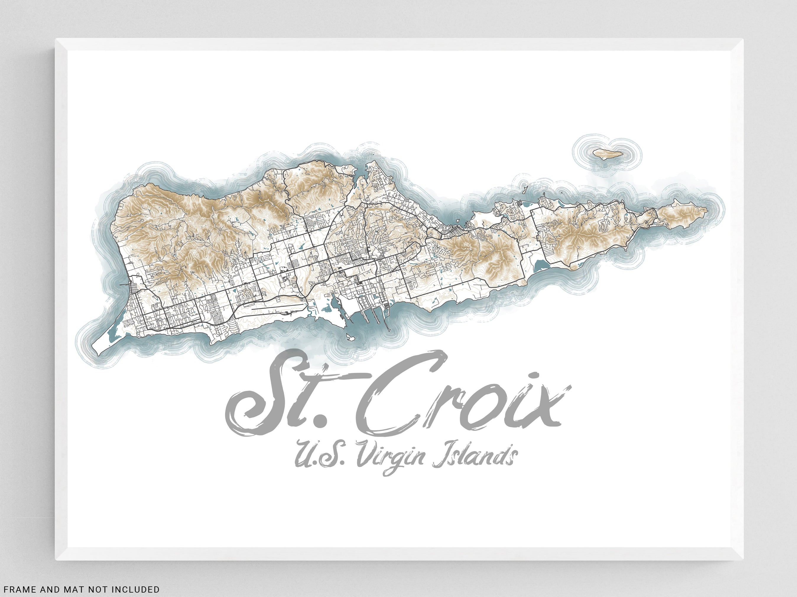 St Croix USVI Contour Map Wall Art Print Poster, Caribbean Saint Croix ...