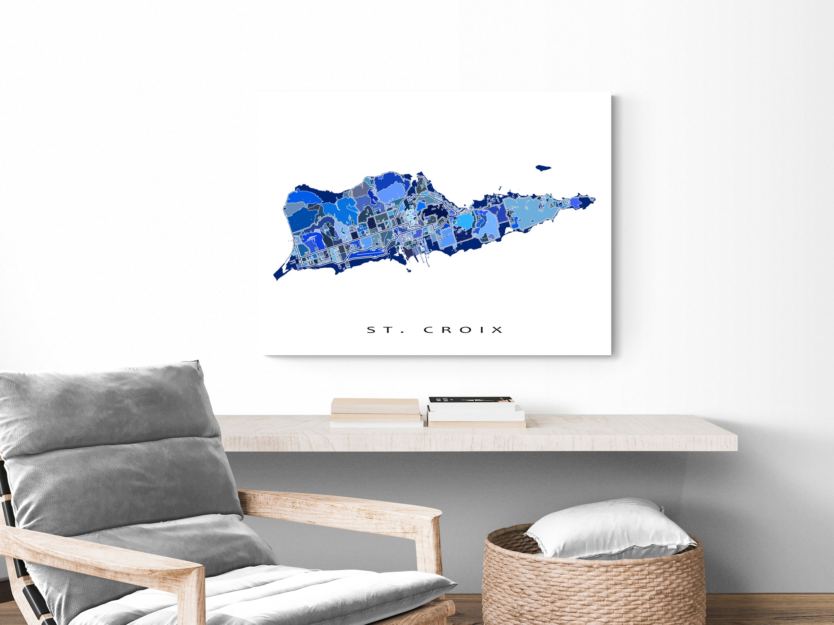 St Croix US Virgin Islands Map Wall Art Print Poster, Geometric Blue S ...