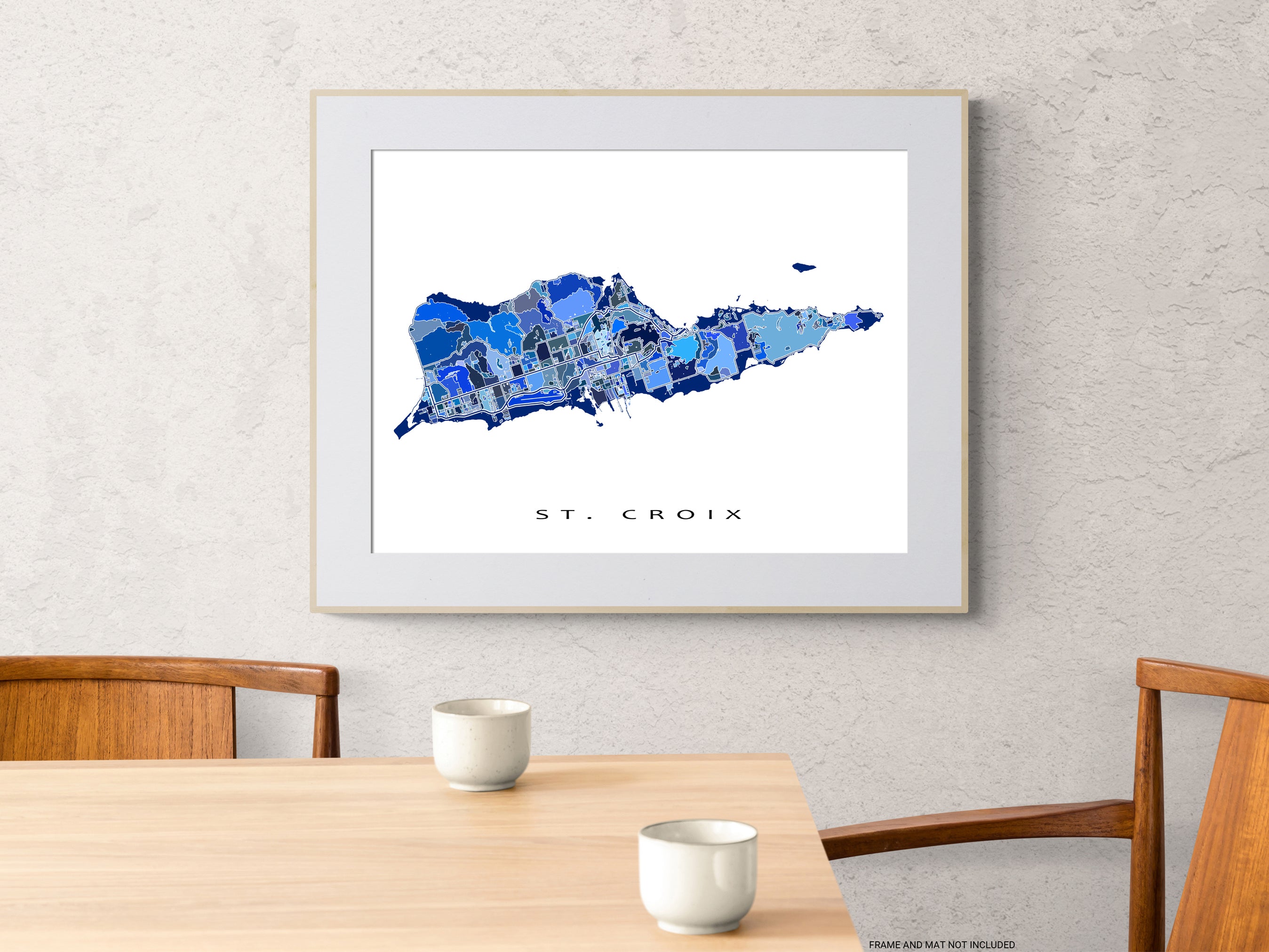 St Croix US Virgin Islands Map Wall Art Print Poster, Geometric Blue S ...