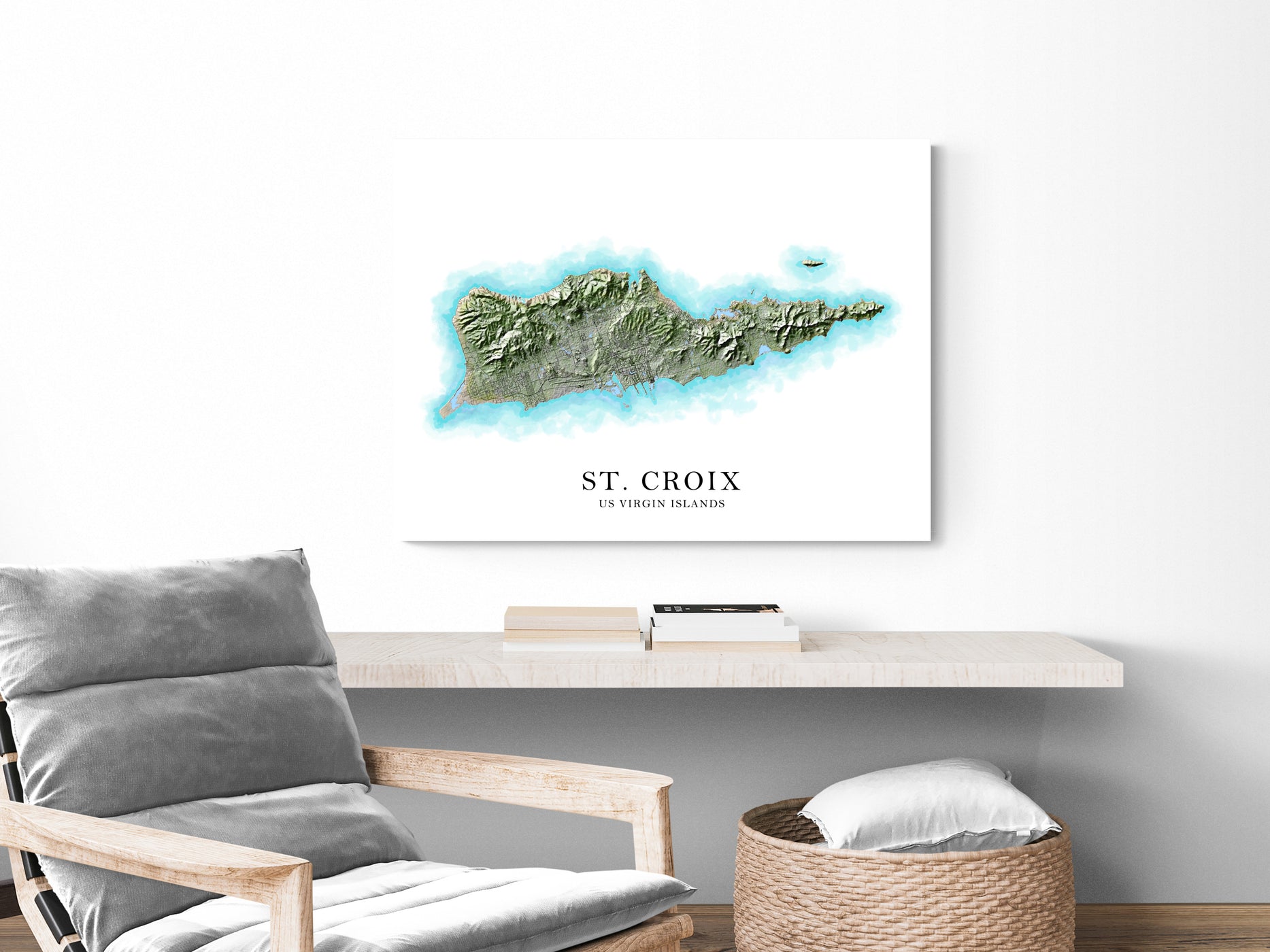 St Croix USVI Map Watercolor Style Wall Art Print Poster, Saint Croix ...