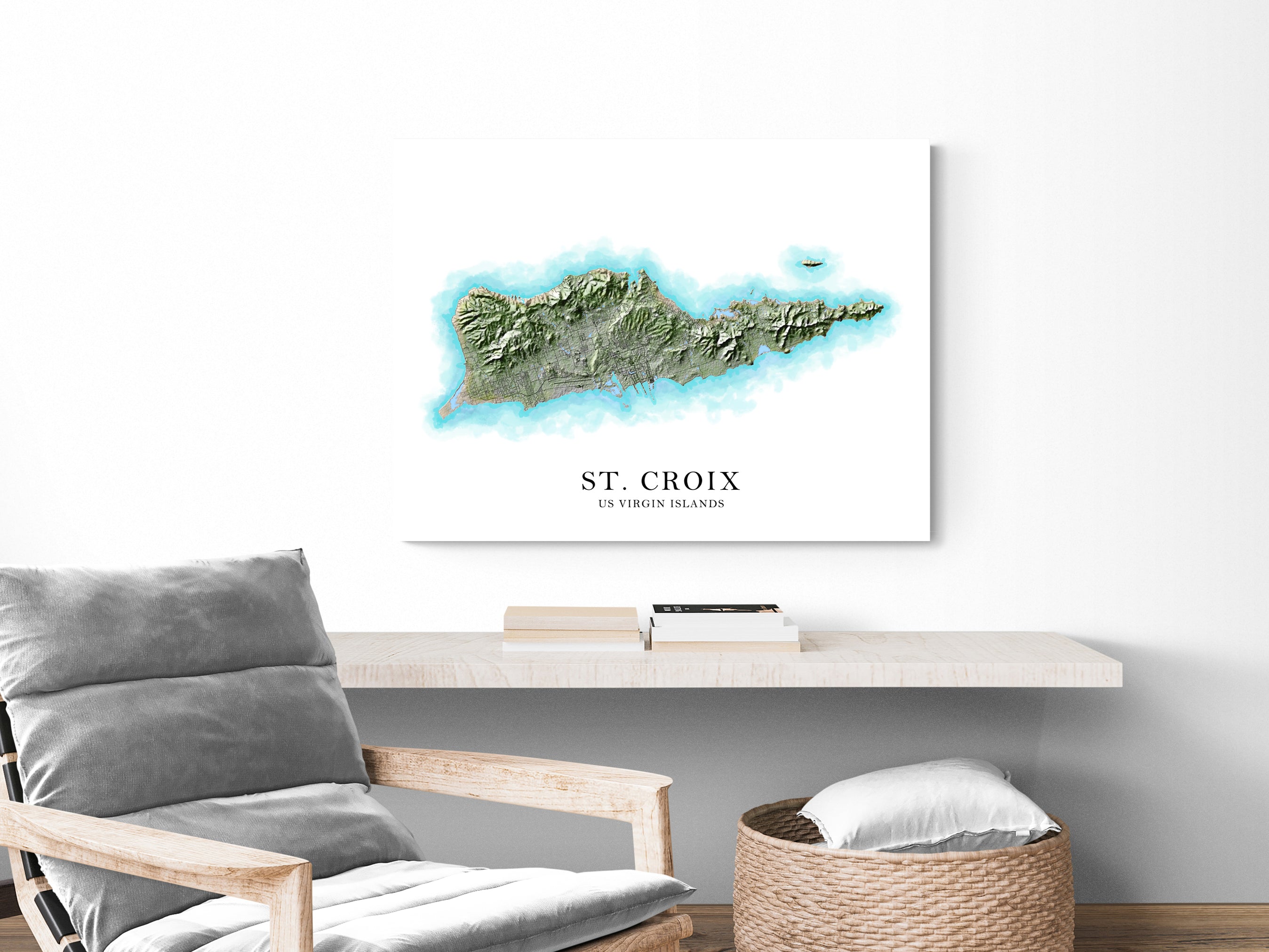 St Croix USVI Map Watercolor Style Wall Art Print Poster, Saint Croix ...
