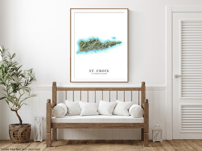 St Croix USVI Map Watercolor Style Wall Art Print Poster, Saint Croix ...