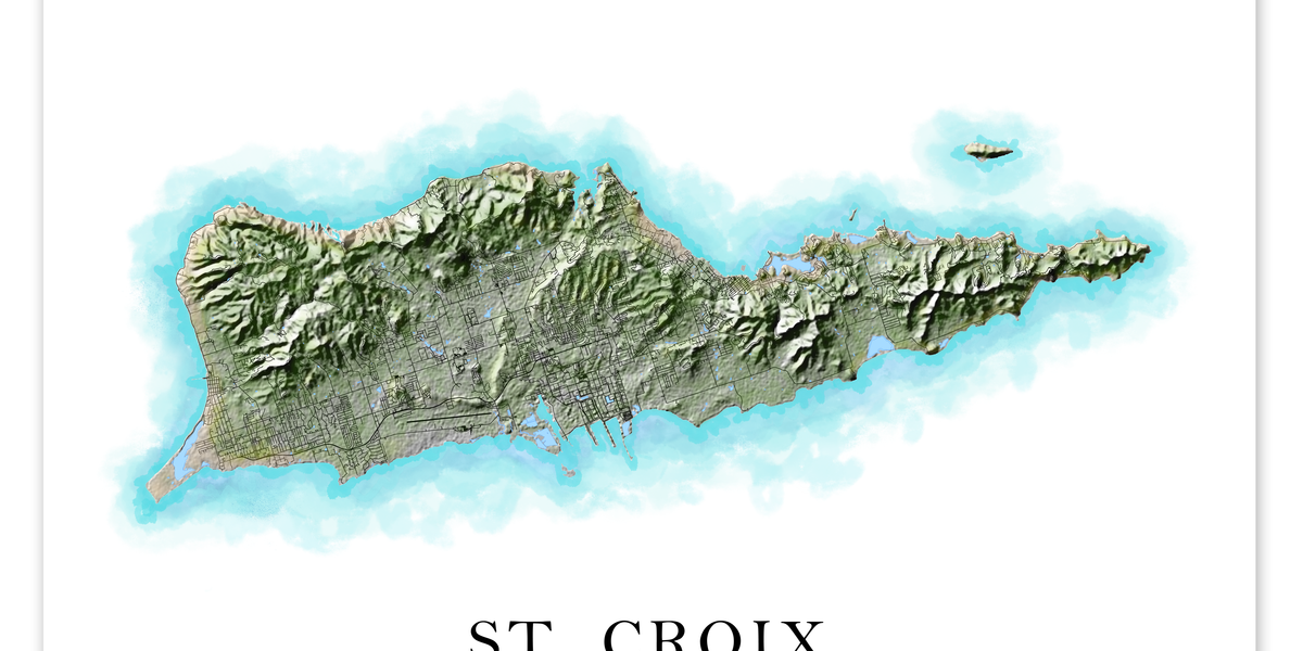 St Croix USVI Map Watercolor Style Wall Art Print Poster, Saint Croix ...