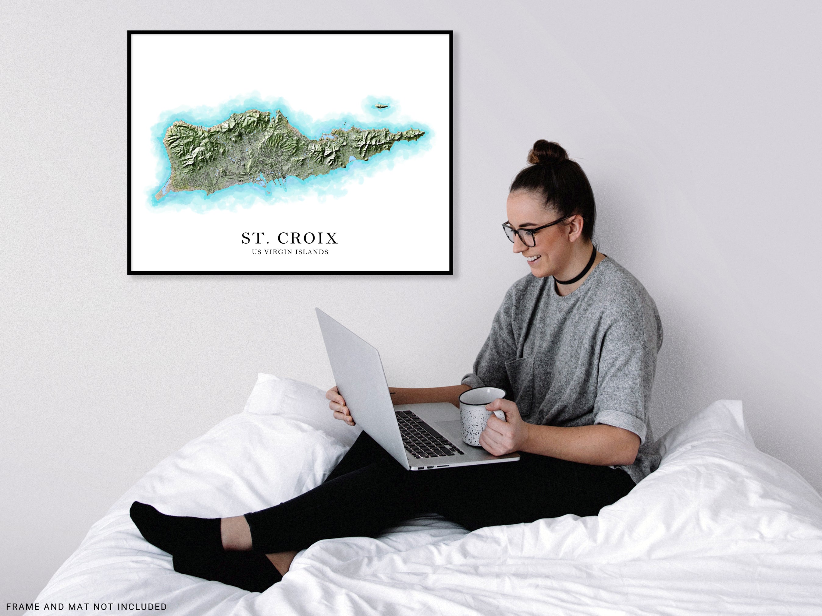 St Croix USVI Map Watercolor Style Wall Art Print Poster, Saint Croix ...