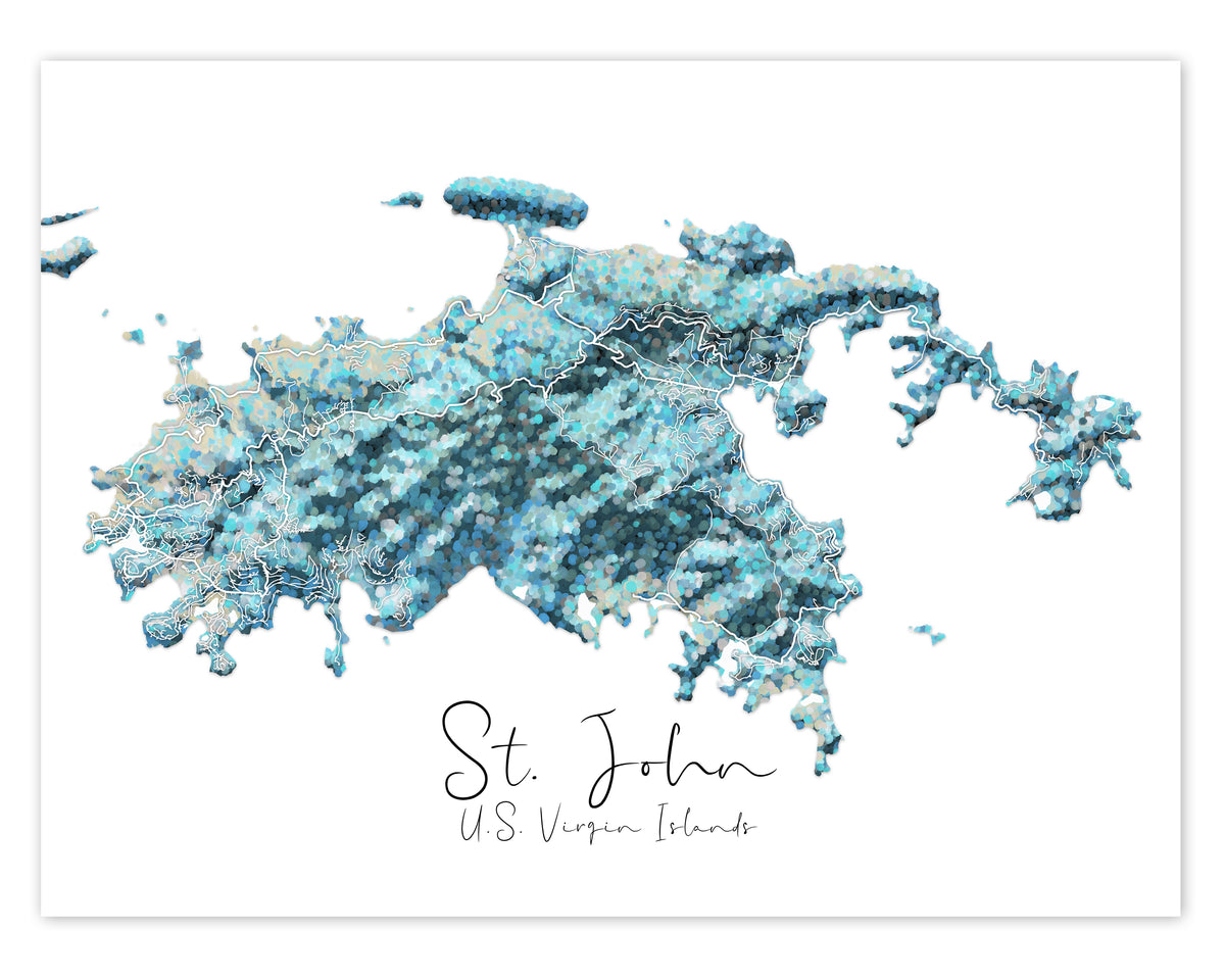 St John US Virgin Islands Map Print Poster - USVI Hand-drawn Wall Art ...