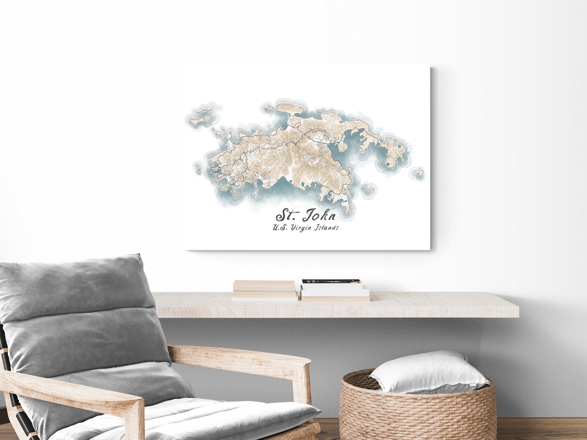 St John USVI Contour Map Print Poster, Caribbean Saint John US Virgin ...