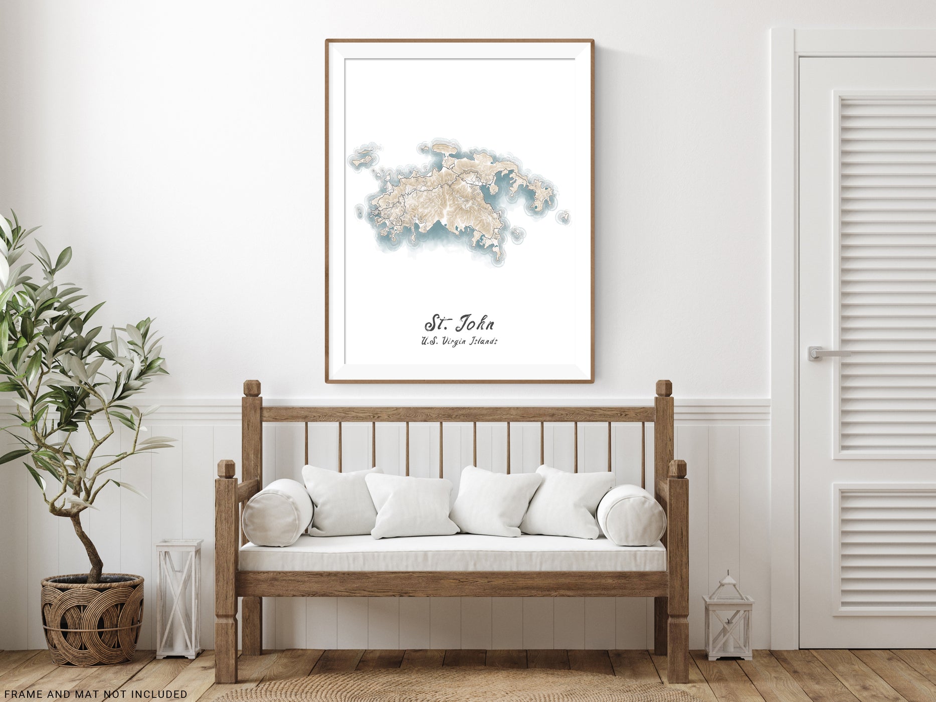 St John USVI Contour Map Print Poster, Caribbean Saint John US Virgin ...