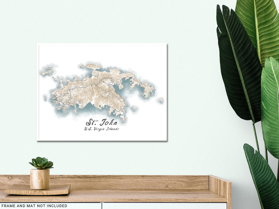 St John USVI Contour Map Print Poster, Caribbean Saint John US Virgin ...