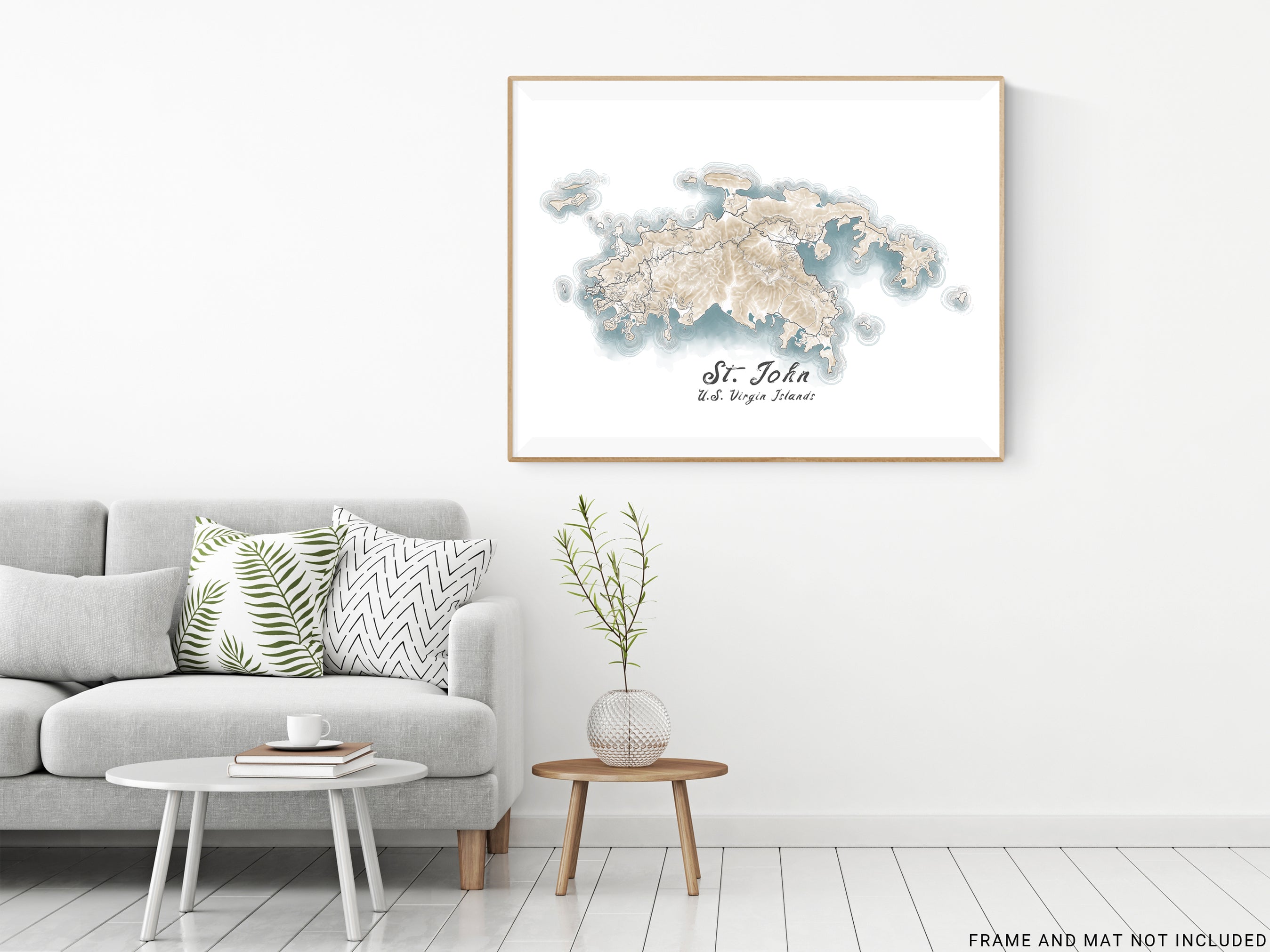 St John USVI Contour Map Print Poster, Caribbean Saint John US Virgin ...