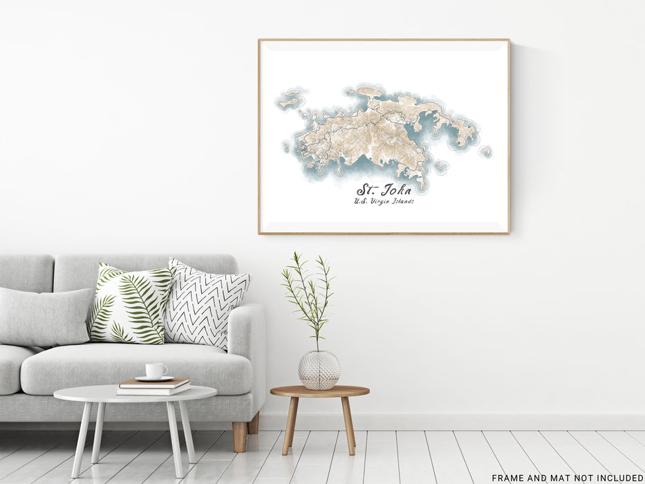 St John USVI Contour Map Print Poster, Caribbean Saint John US Virgin ...