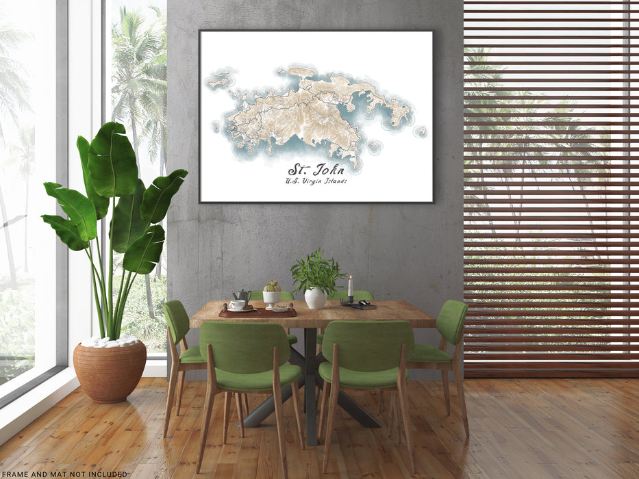 St John USVI Contour Map Print Poster, Caribbean Saint John US Virgin ...